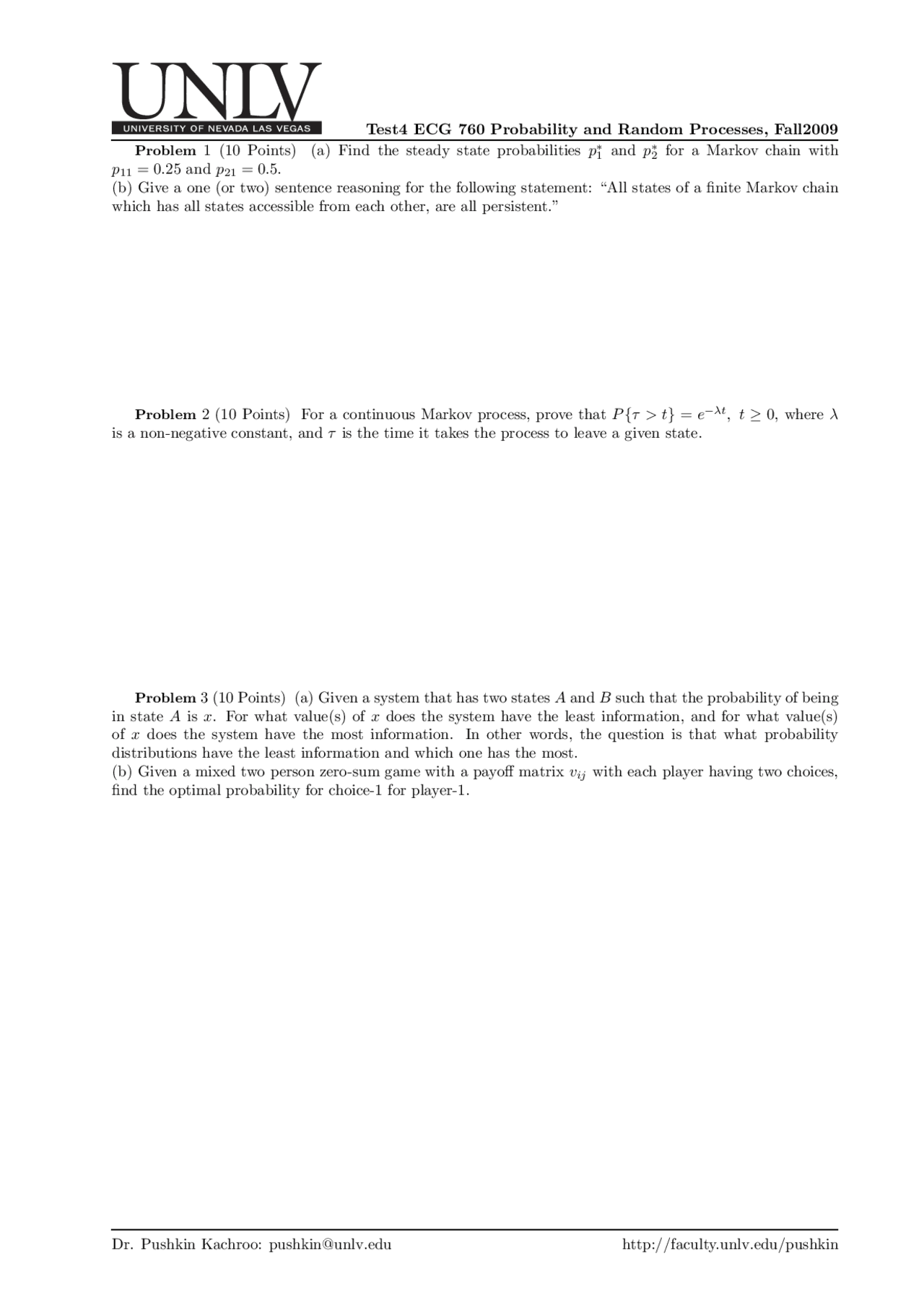 3 Solved Problems on Optimal Probability - Exam 4 | ECG 760 - Docsity
