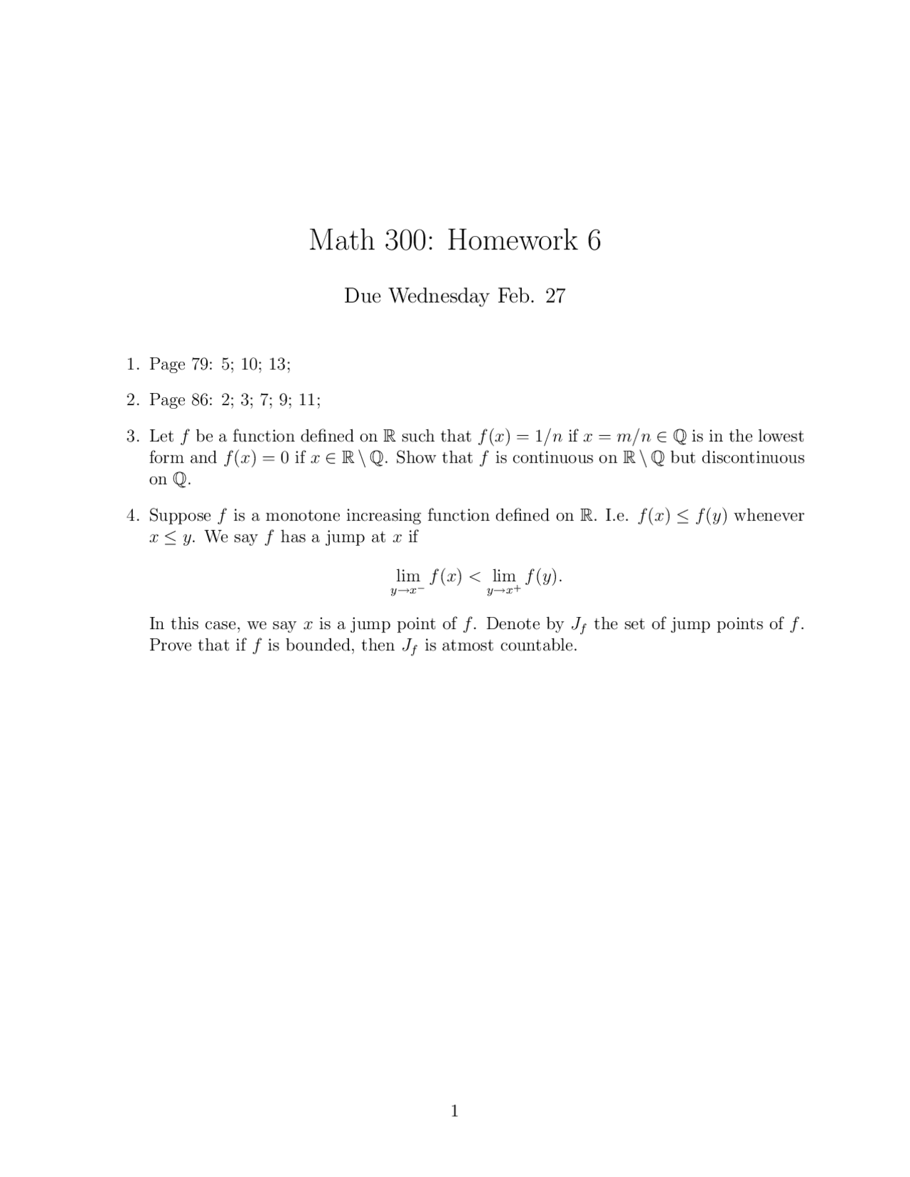 4 Practice Problems On Topics In Analysis Homework 6 Math 300 Docsity
