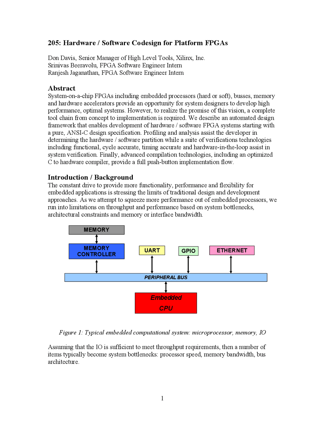 Hardware And Software Codesign For Platform Fpgas Paper Ece 598