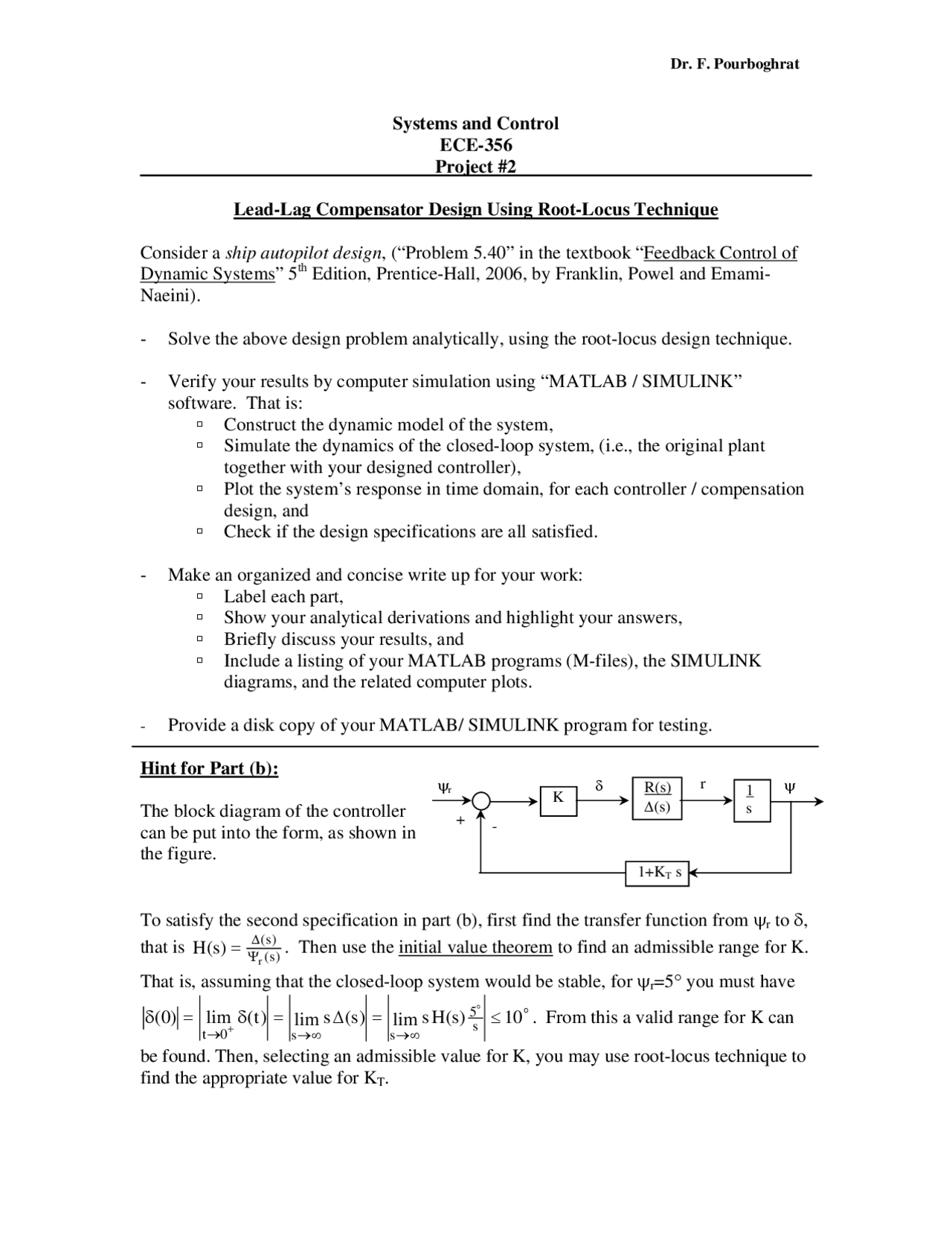 Lead Lag Compensator Design Using Root Locus Technique Ece 356 Docsity