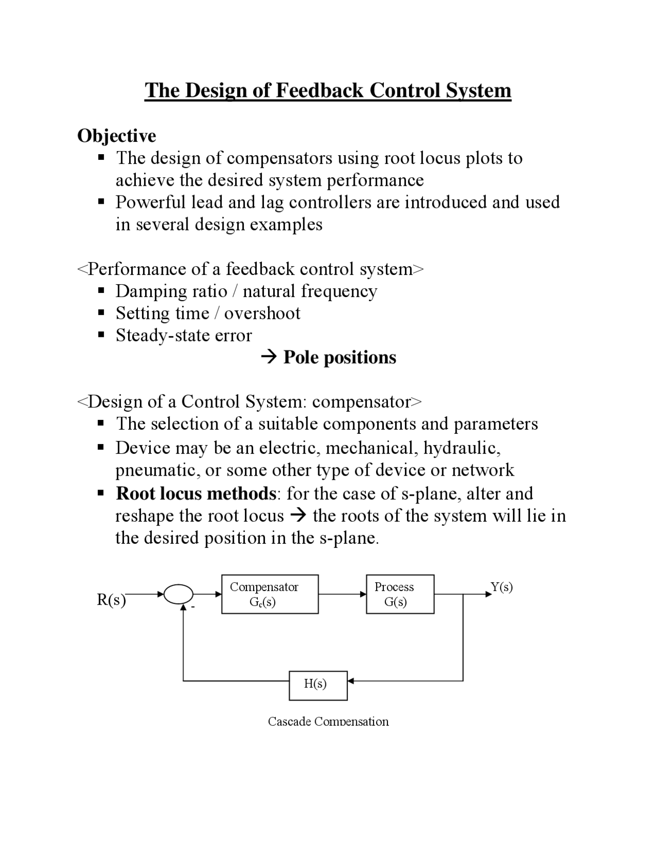 Notes On The Design Of Feedback Linear Control Systems Eel 3657 Docsity