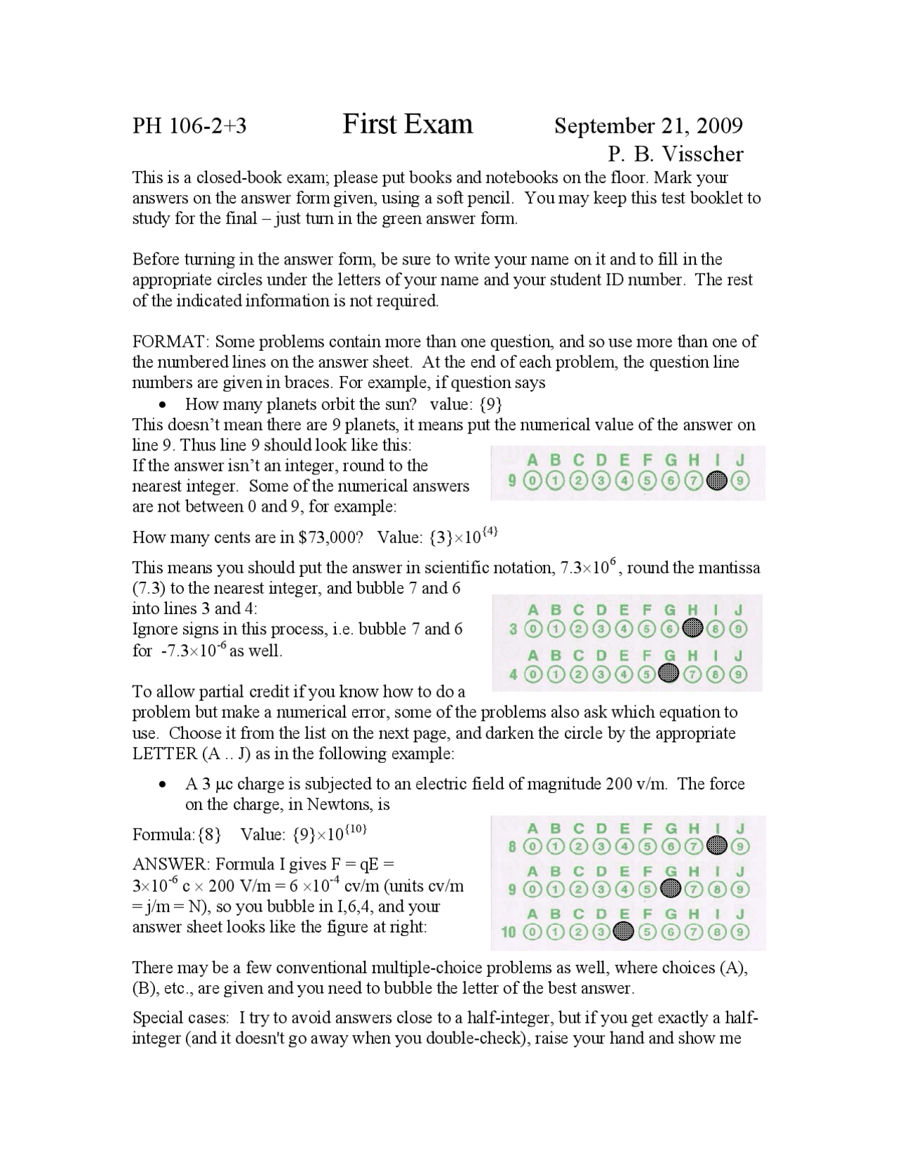 Final Exam With Answer Key General Physics Calculus Ii 2009 Ph