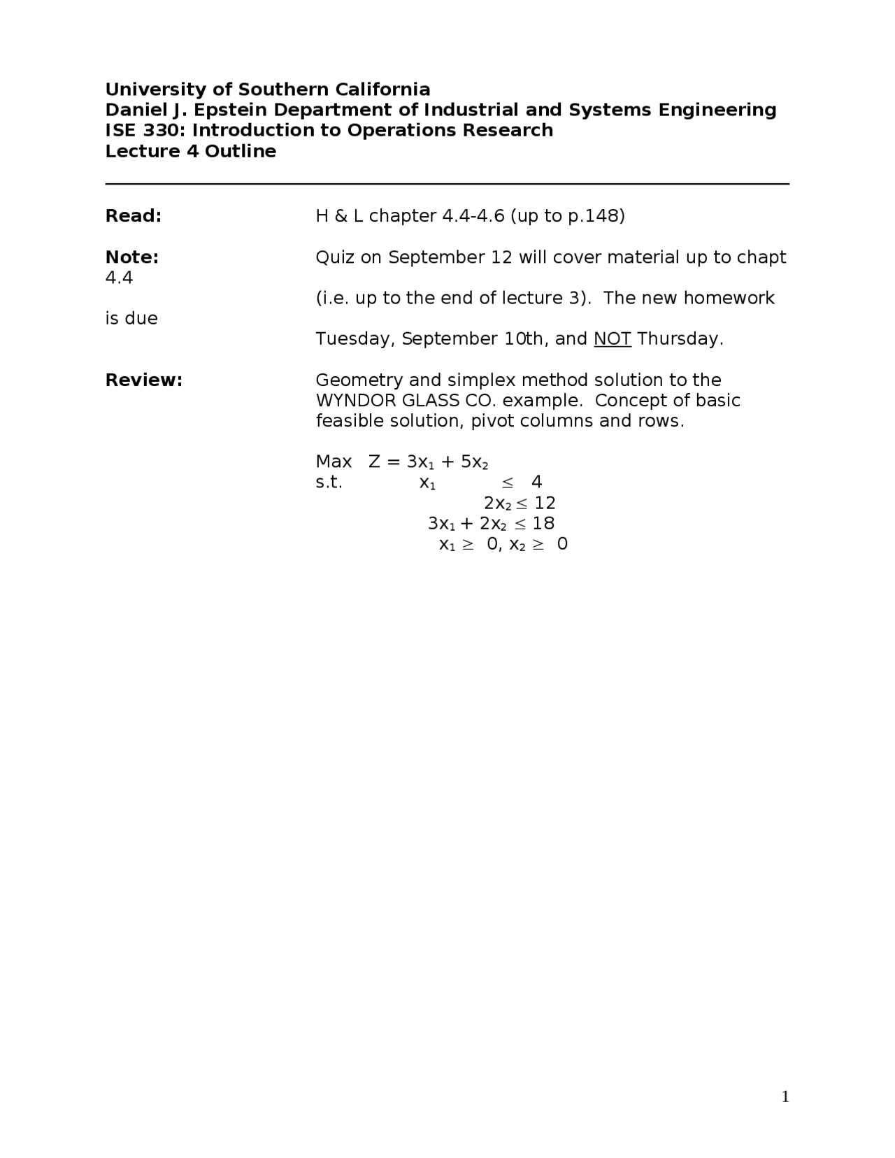 Review Sheet For Introduction To Operations Deterministic Models Ise