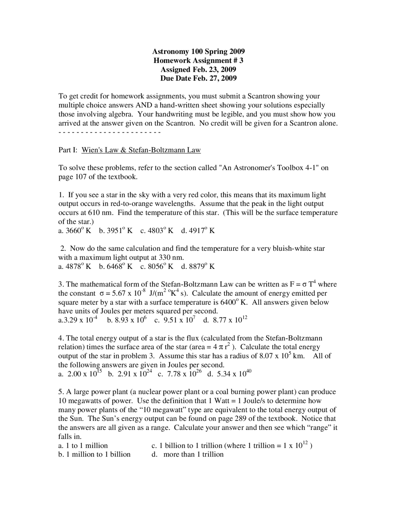 Doppler Shift Homework Assignment Astr 100 Docsity