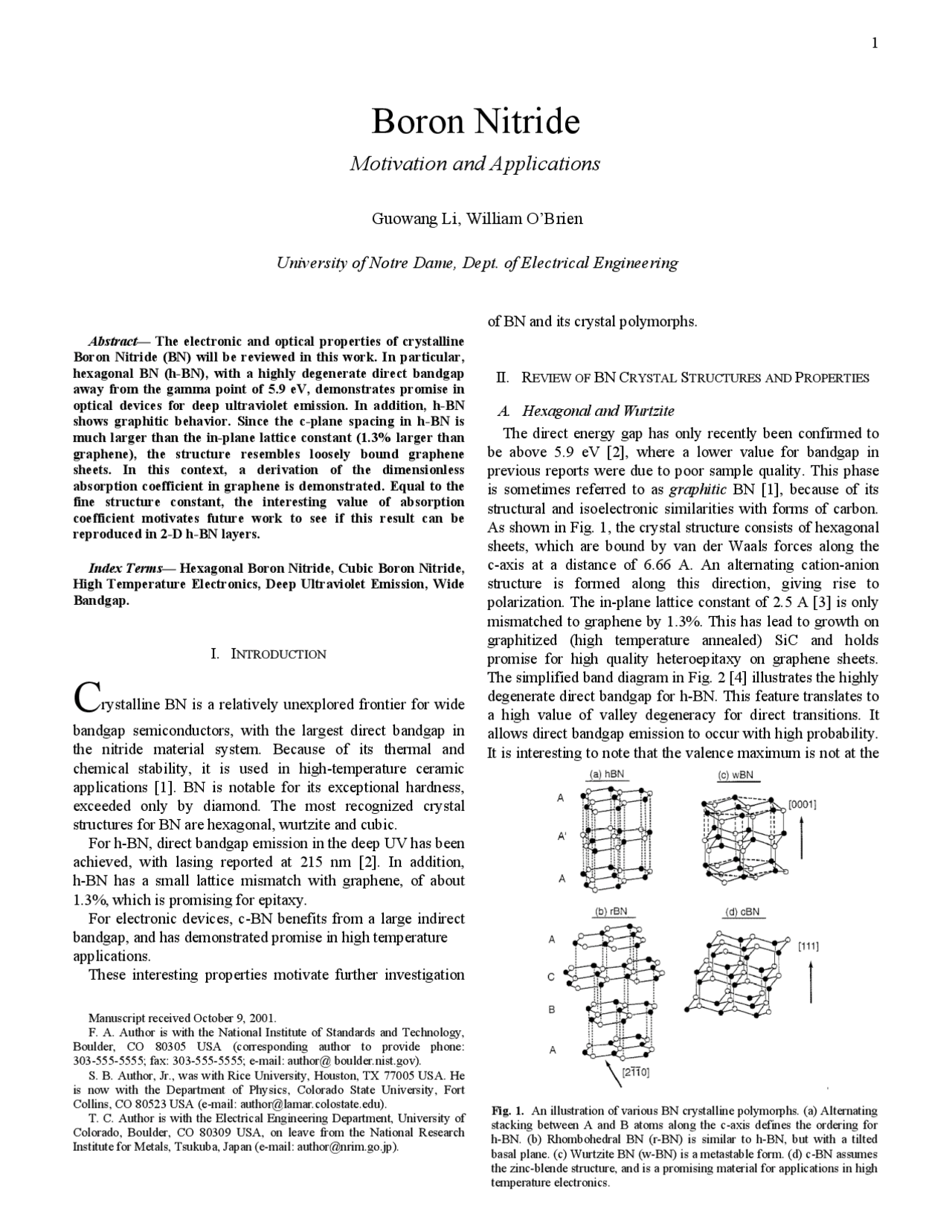 Boron Nitride - Wide Bandgap Device Physics | EE 87024 - Docsity