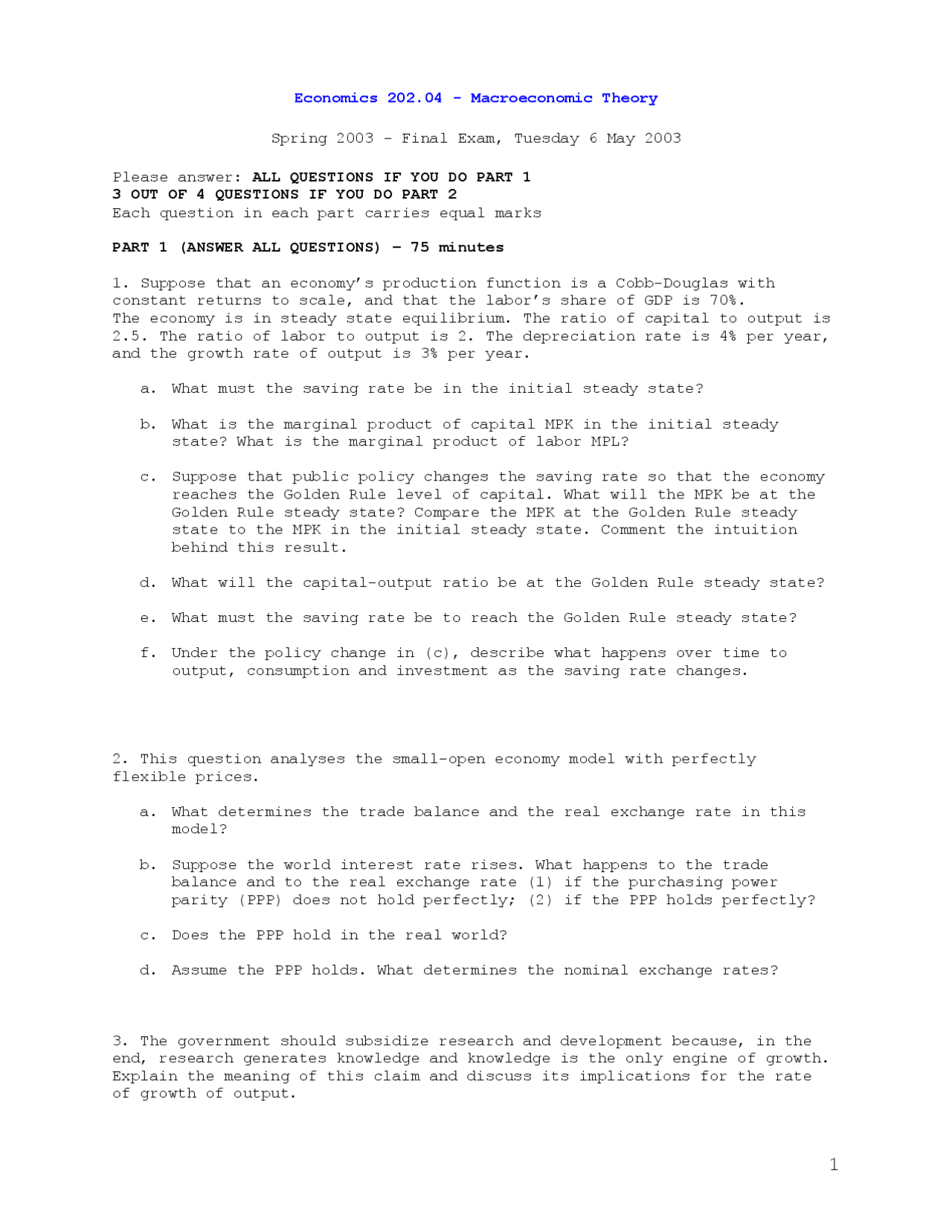 Final Exam Macroeconomic Theory Ec 202 Docsity
