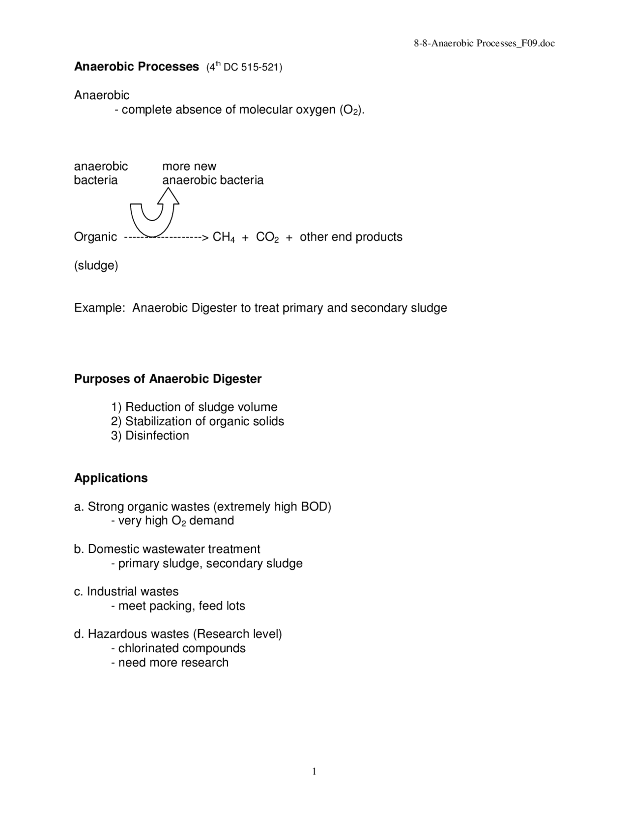 Lecture Notes On Anaerobic Processes Enve 410 Docsity