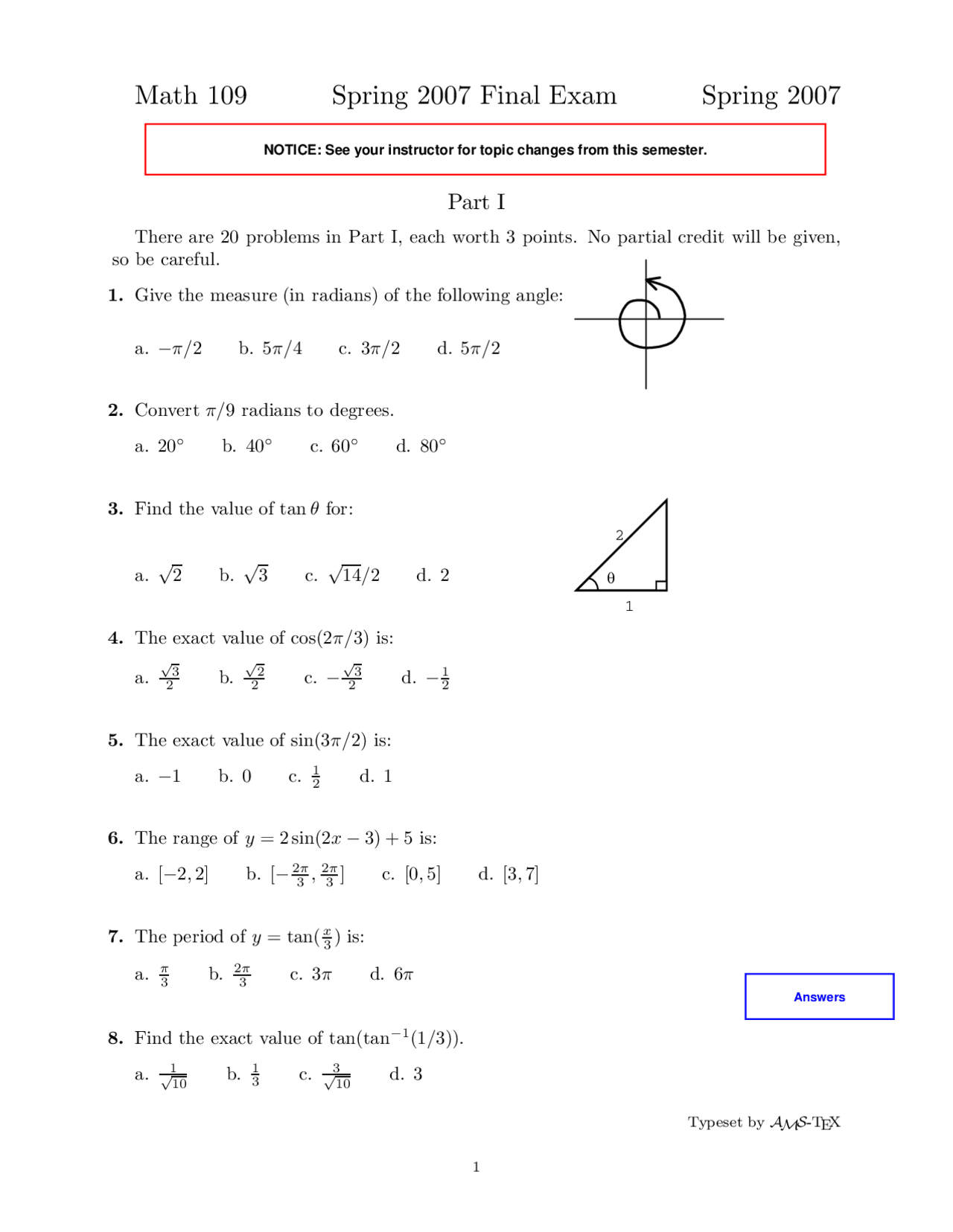 Solutions For Final Exam Trigonometry And Analytic Geometry Math
