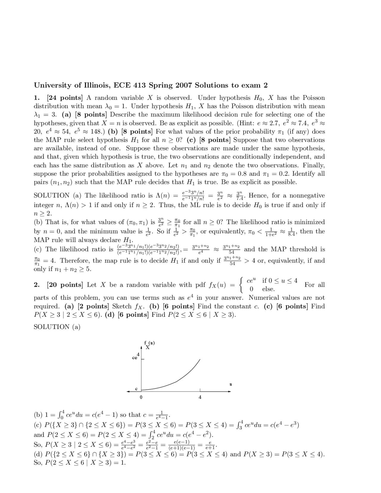 Exam 2 with Solutions - Probability with Engineering Applications | ECE ...