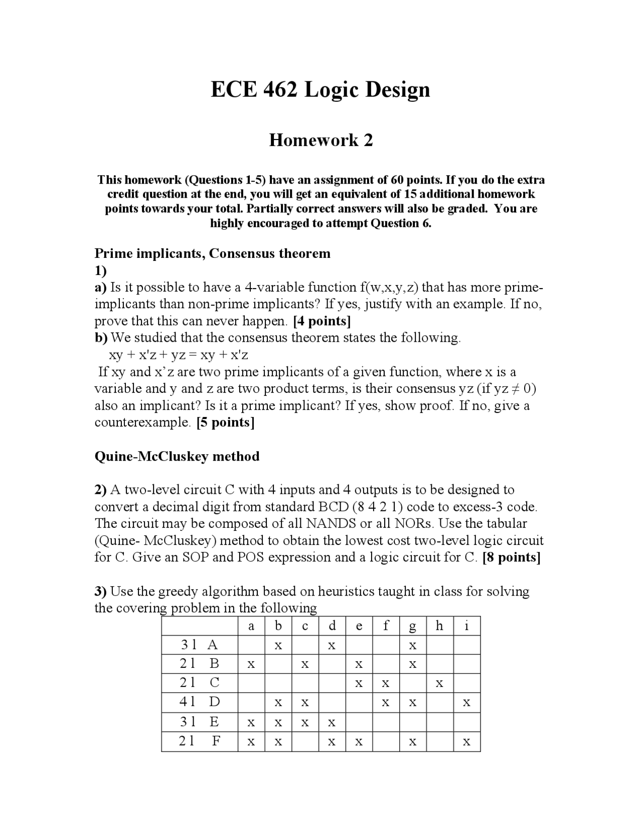5 Questions Assignment 2 Logic Design Ece 462 Docsity