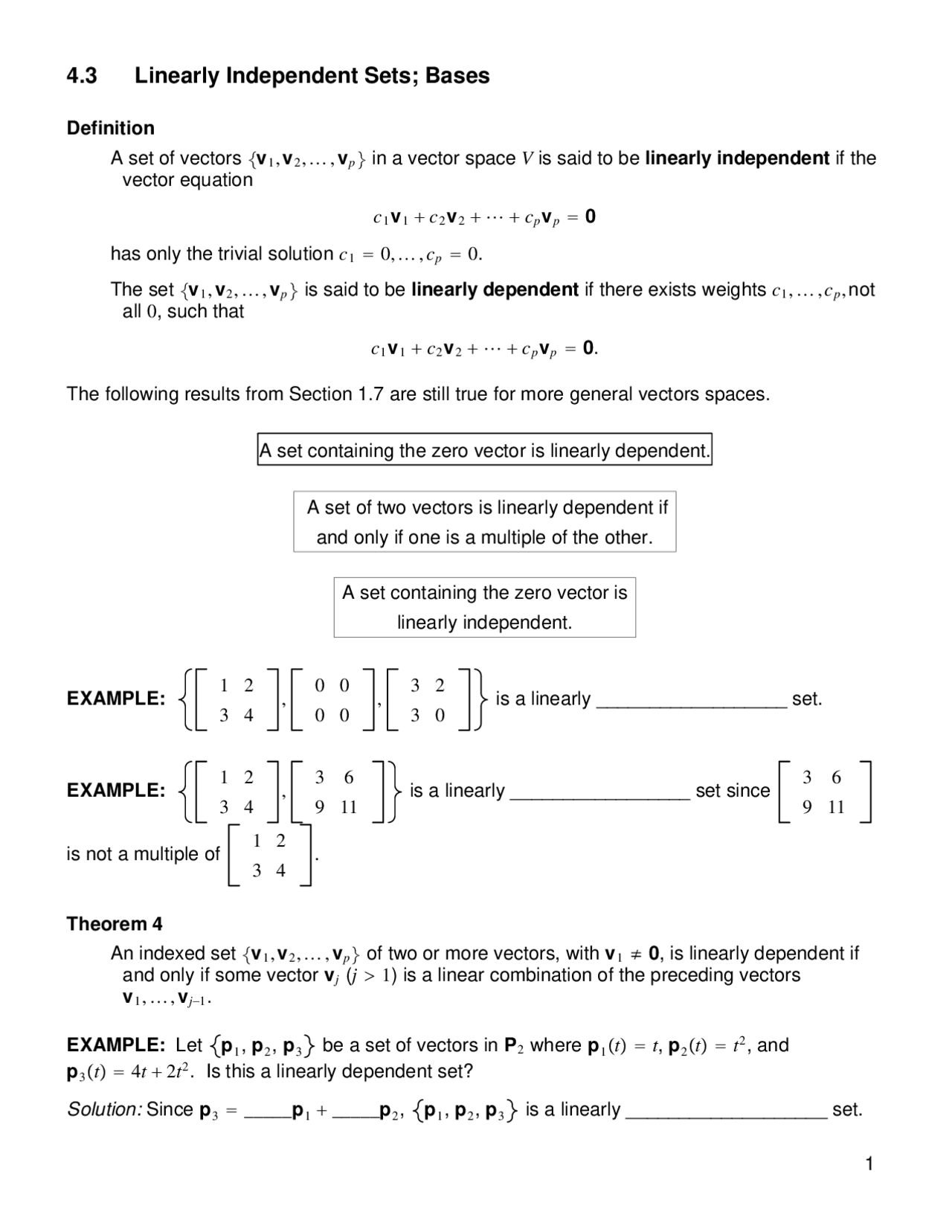 Linearly Independent Sets Bases Applied Linear Algebra Math 2210