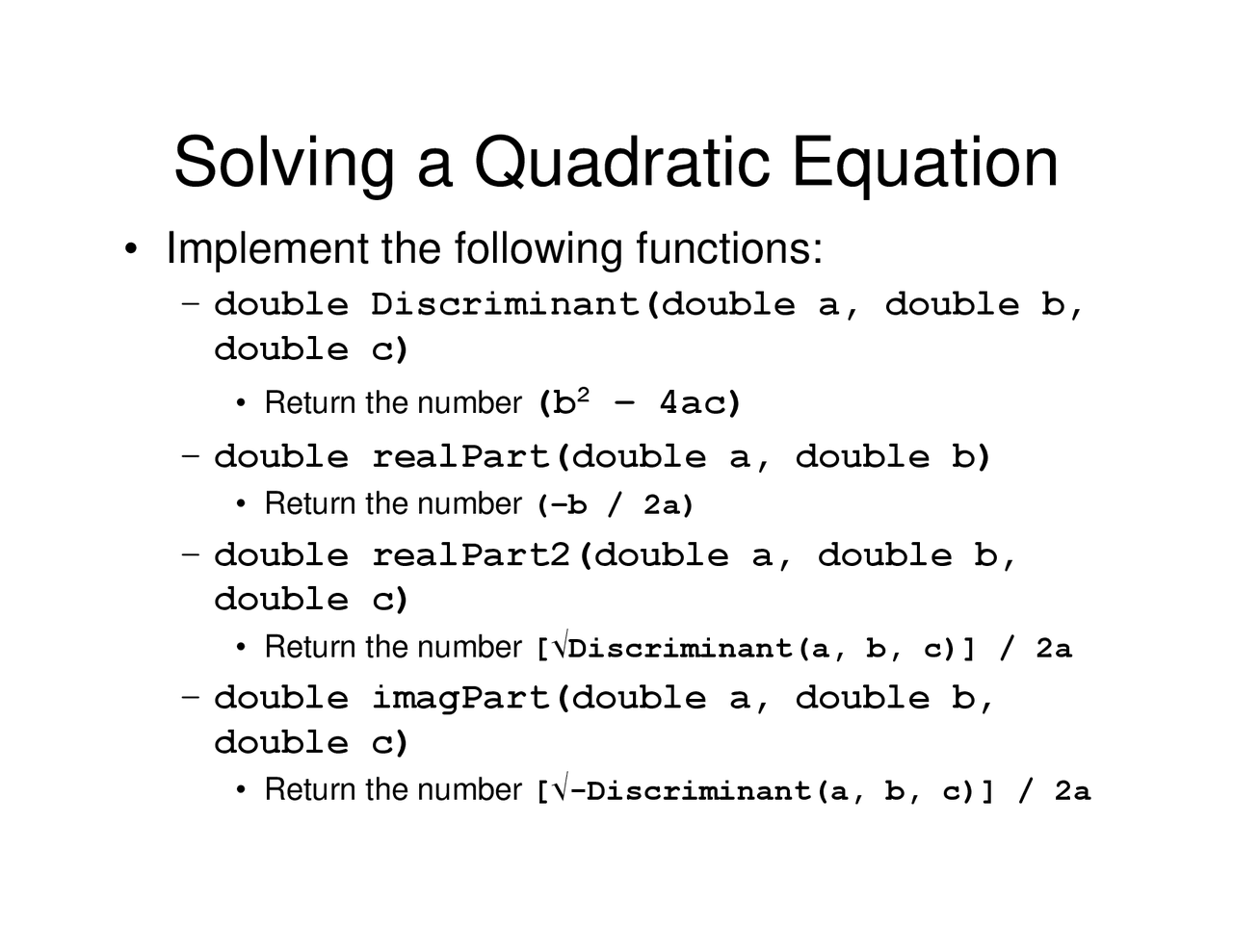 Lecture Notes For Solving Quadratic Equations Cse 1001 Docsity
