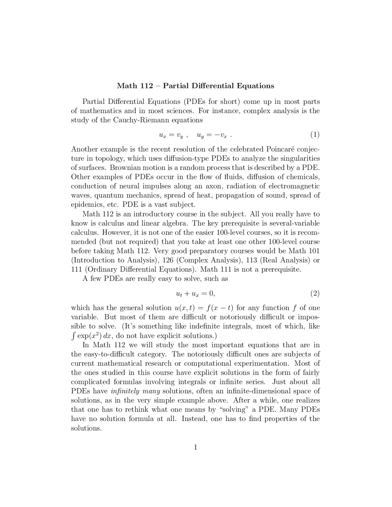Partial Differential Equation Lecture Notes Math 1120 Docsity