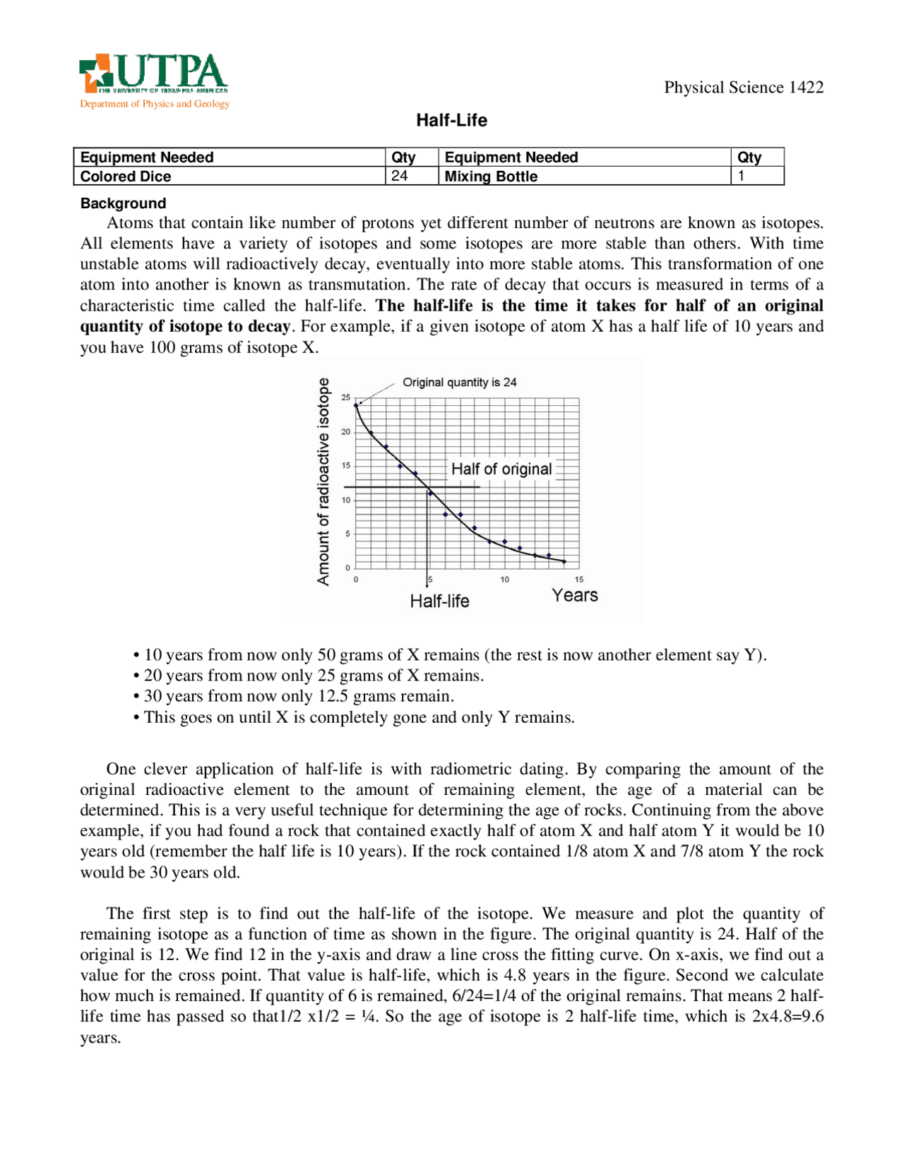 Half-Life - Physical Science II - Lab #5 | PSCI 1422 | Lab Reports ...