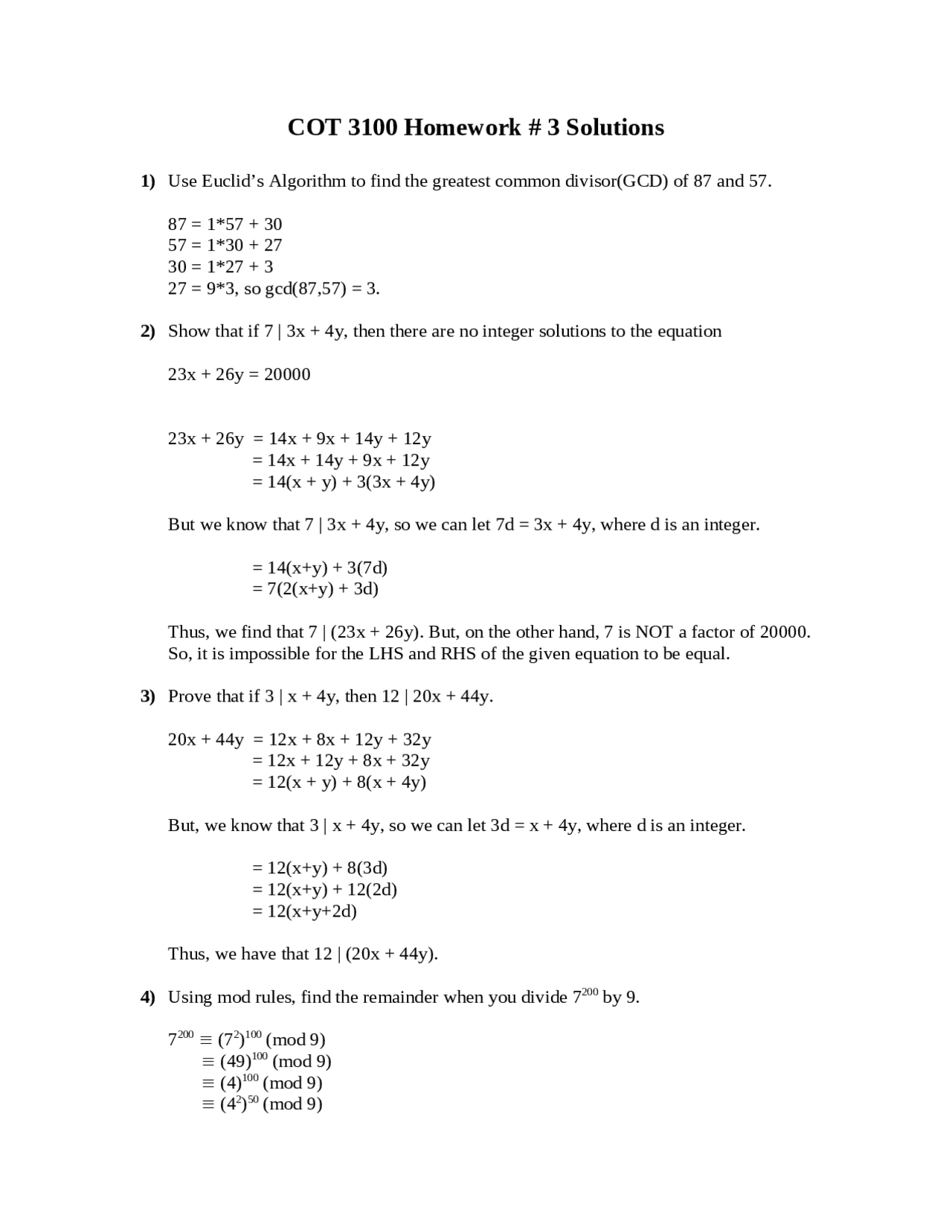 Homework 3 Solutions Introduction To Discrete Structures Cot 3100 Docsity
