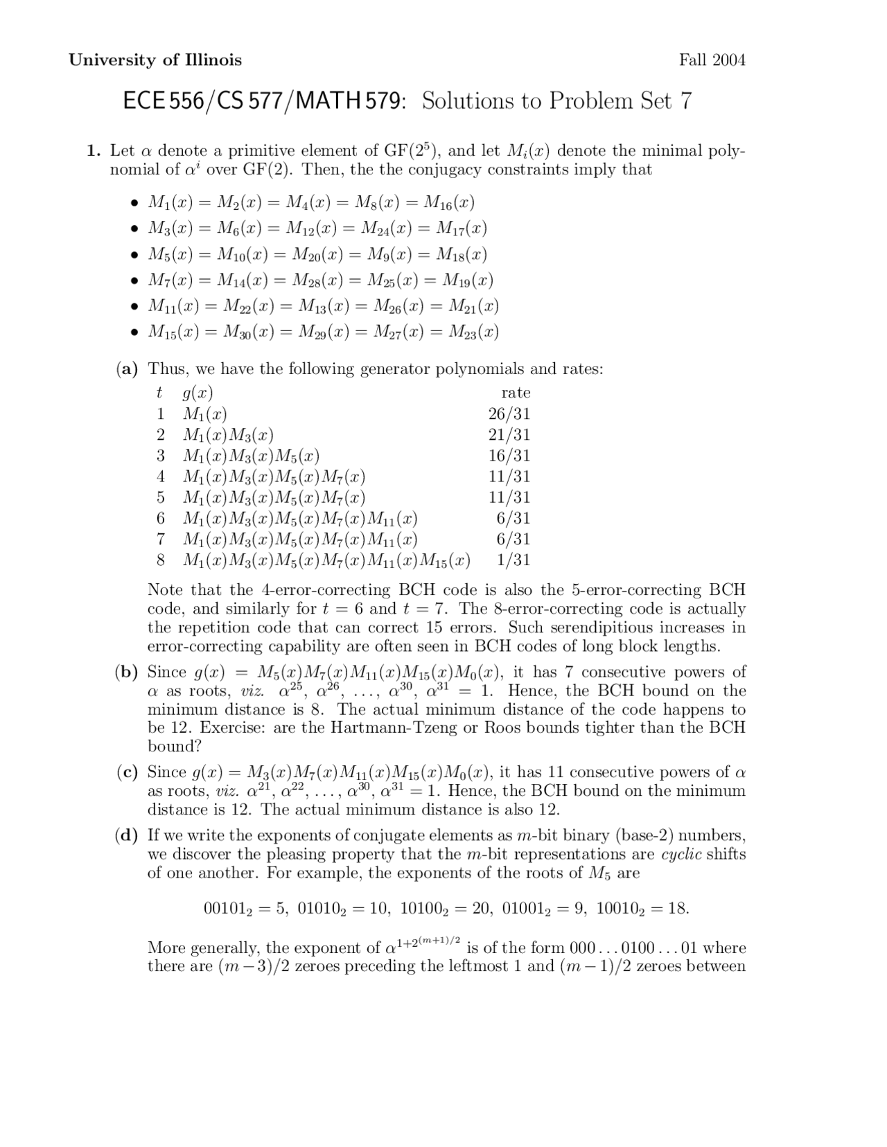 Coding Theory Solutions To Problem Set 7 Ece 556 Docsity
