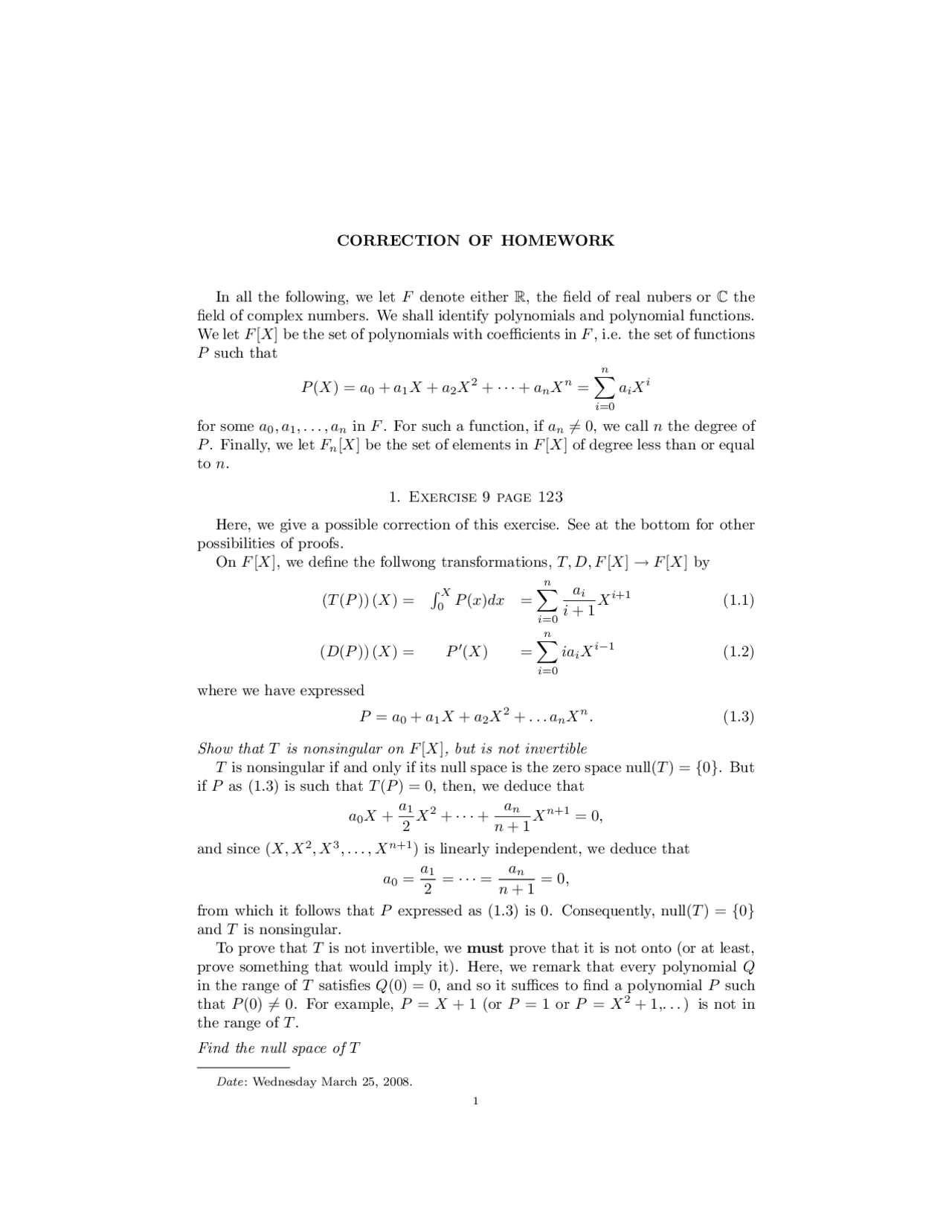 Assignment 7 Solved Questions Linear Algebra Math 0520 Docsity