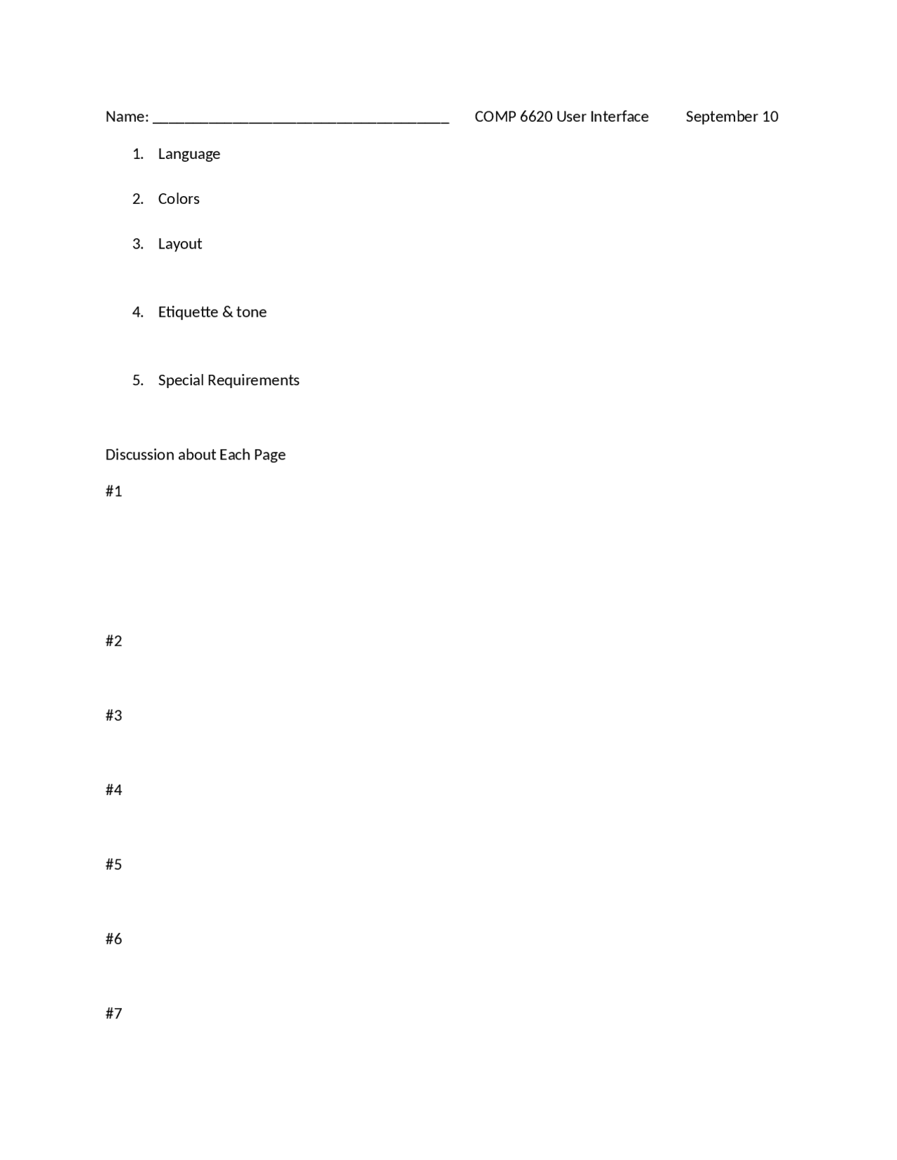 Worksheet User Interface Design And Evaluationlanguage Colors Layout