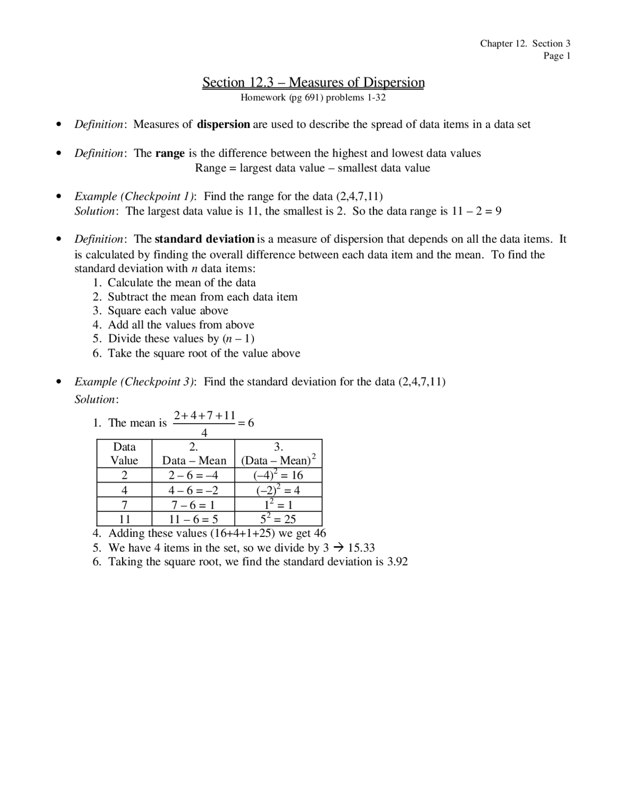 Lecture Notes On Measures Of Dispersion Math 120 Docsity