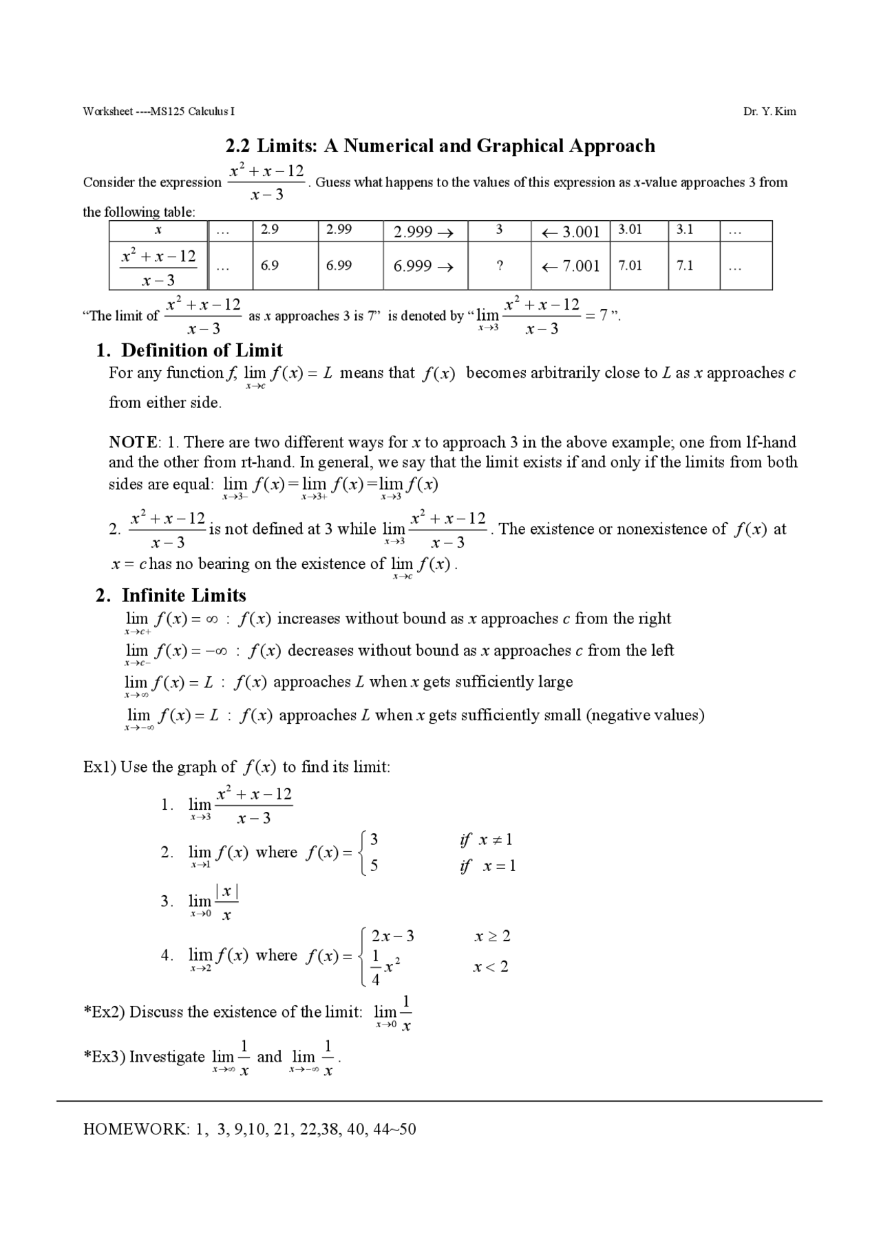 Questions for Practice Assignment 1 - Calculus I | MS 125 - Docsity