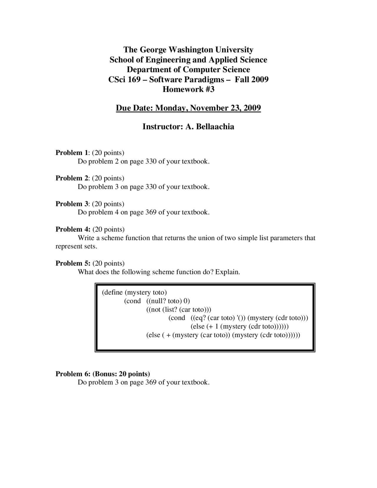 Assignment 3 Mystery Toto Software Paradigms Csci 169 Docsity