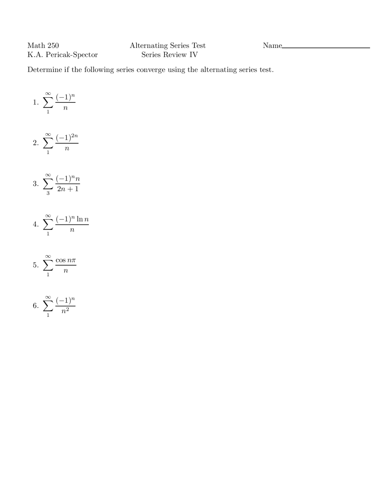 Alternating Series Test Calculus Ii Math 250 Docsity