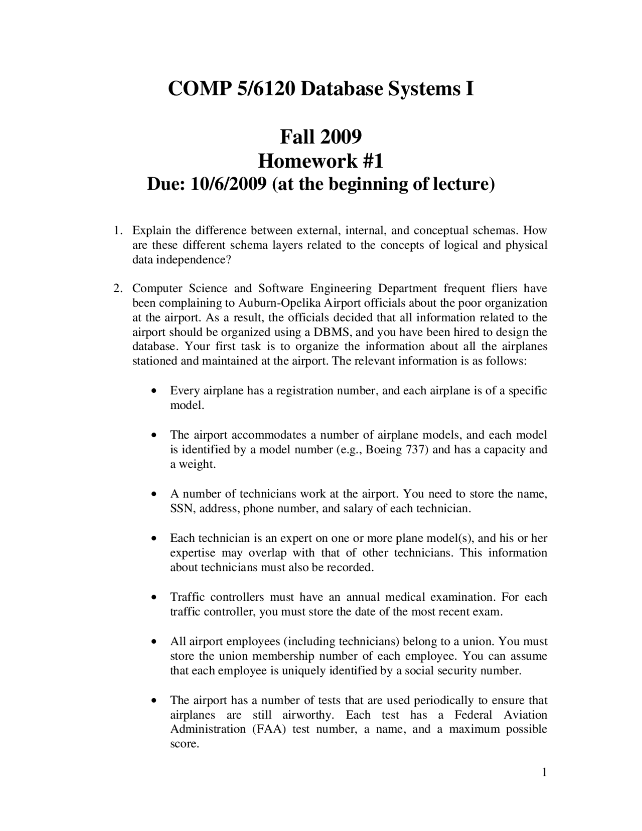 Homework 1 with 4 Practice Problems on Database Systems I | COMP 6120 ...