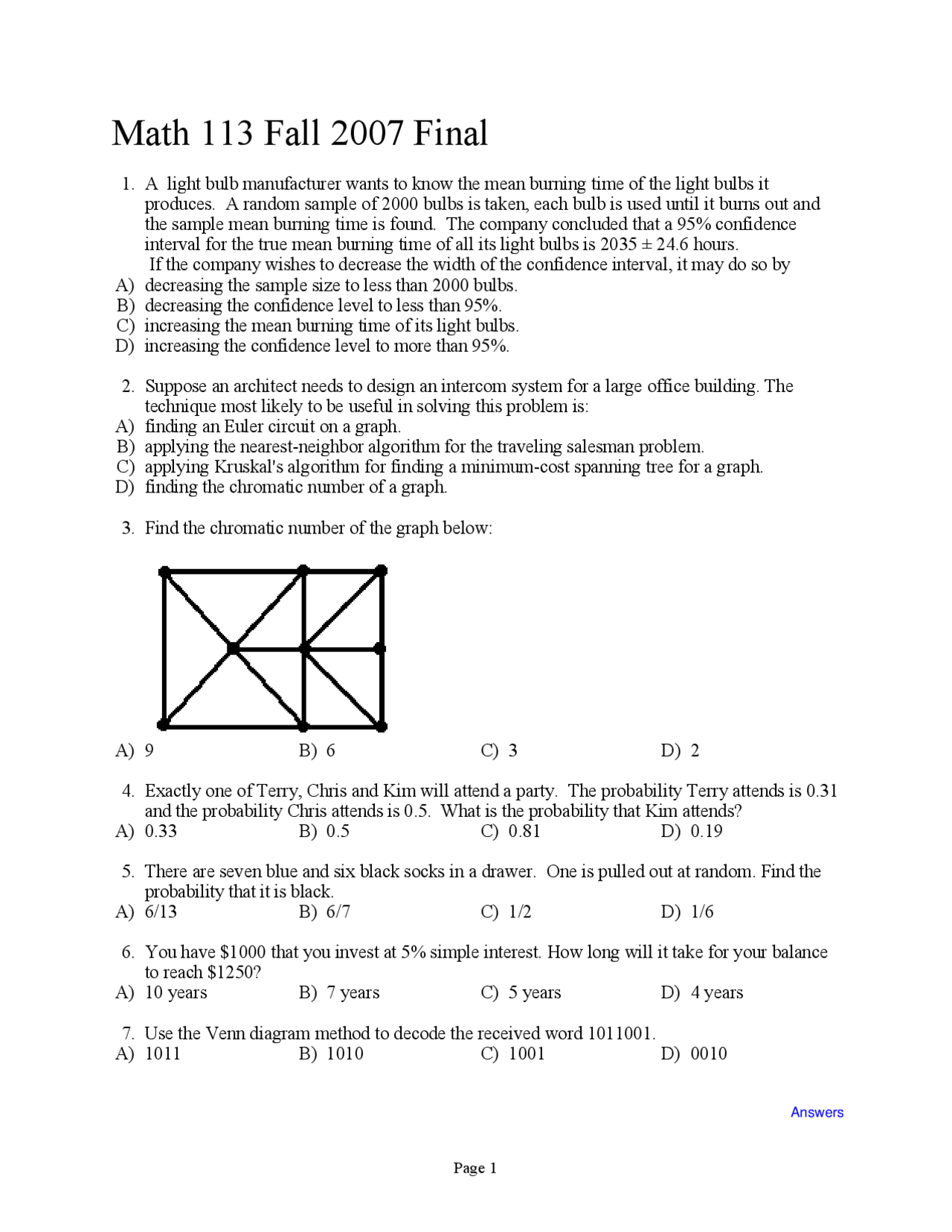 Final Exam Introduction To Contemporary Math Math 113 Docsity