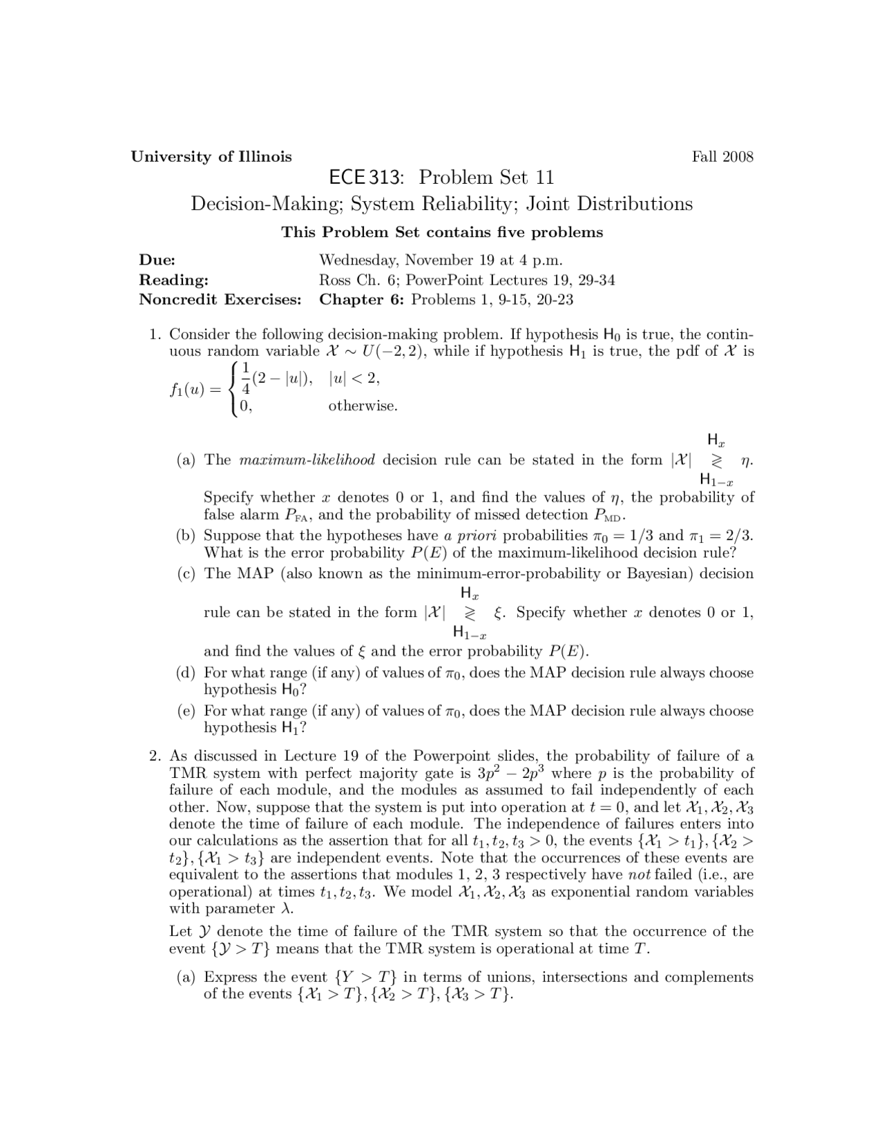 Probability with Engineering Applications - Problem Set 11 | ECE 313 ...