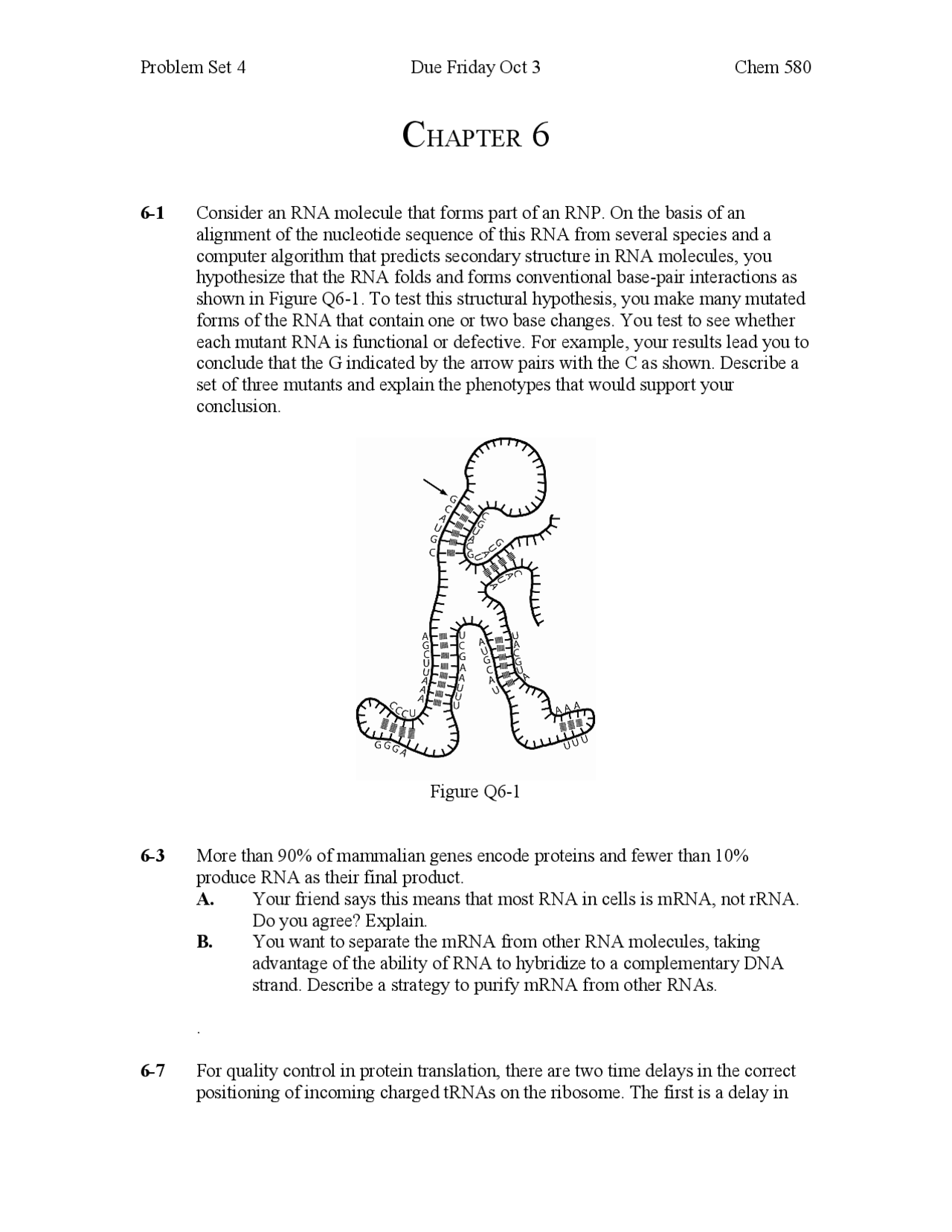 Assignment 4 Problems Molecular Biochemistry I Chem 580 Docsity