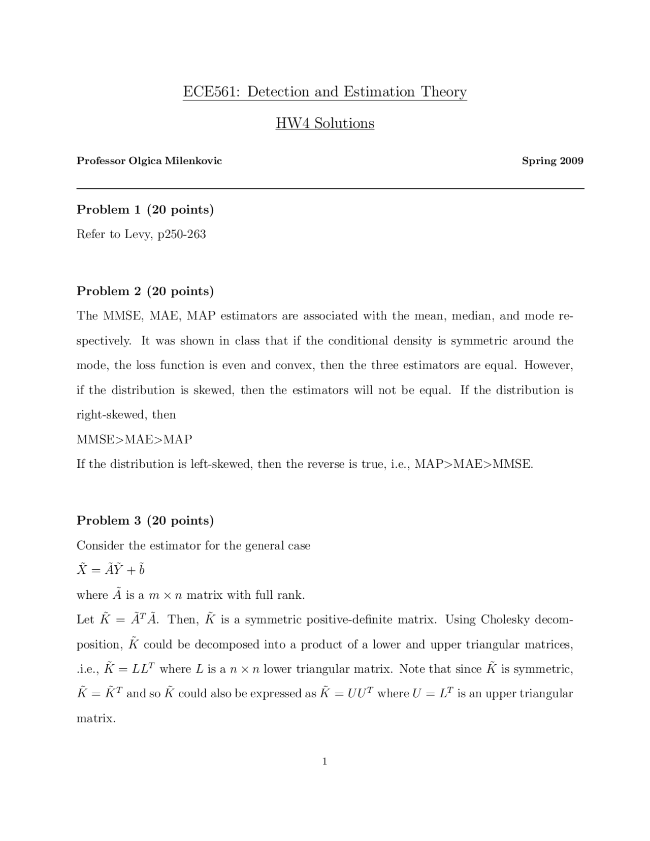 5 Problems On The Detection And Estimation Theory Worksheet 4 Ece
