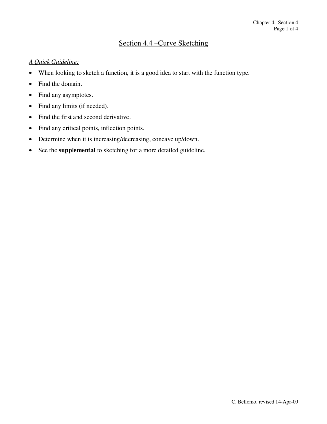 Quick Guidelines Of Curve Sketching Math 181 Docsity