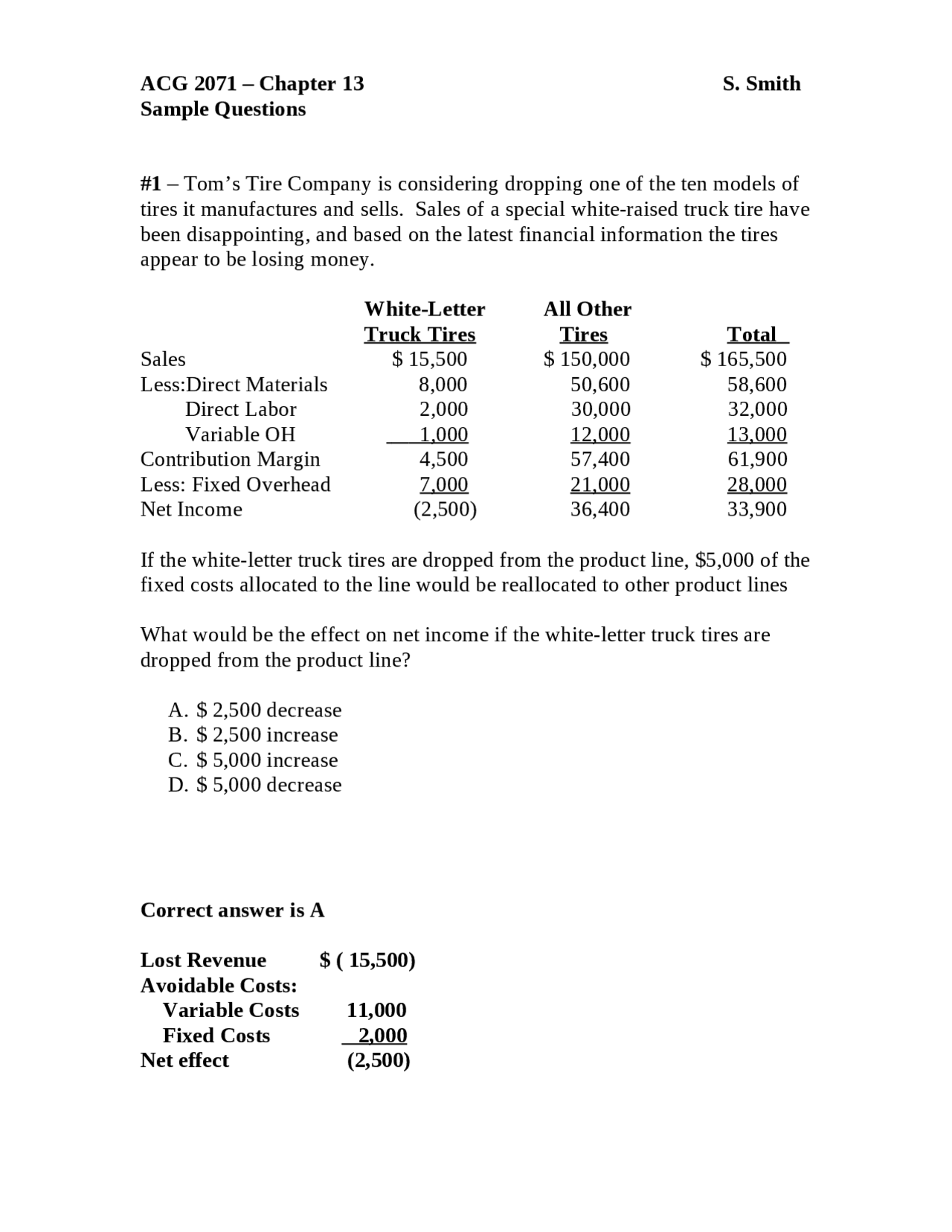Sample Questions On Principles Of Managerial Accounting Exam Acg
