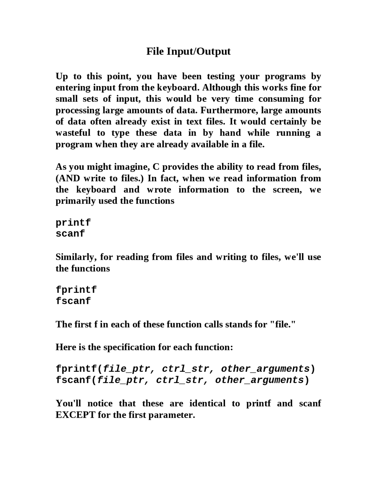 Input And Output Introduction To Programming Handout Cop 3223 Docsity