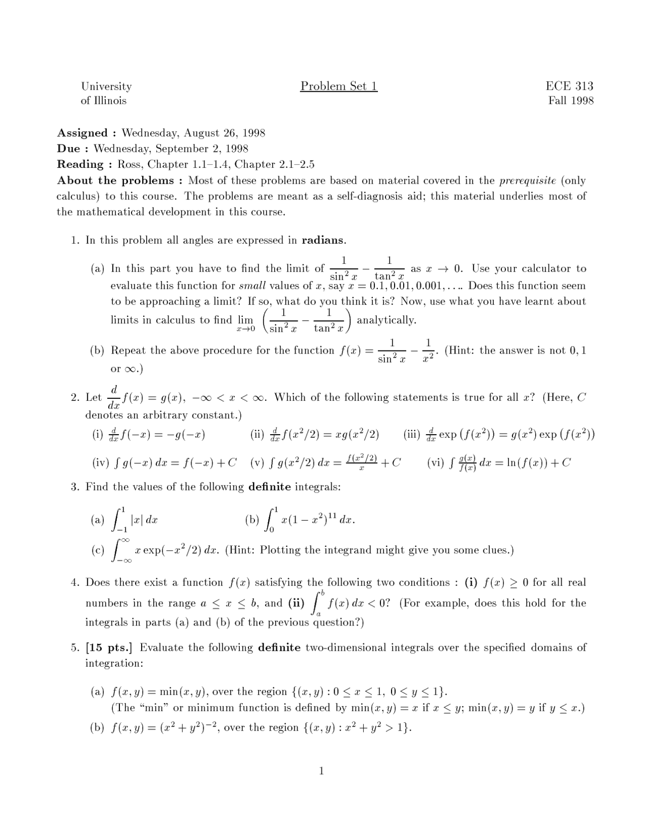 Problem Set 1 Questions - Probability with Engineering Applications ...