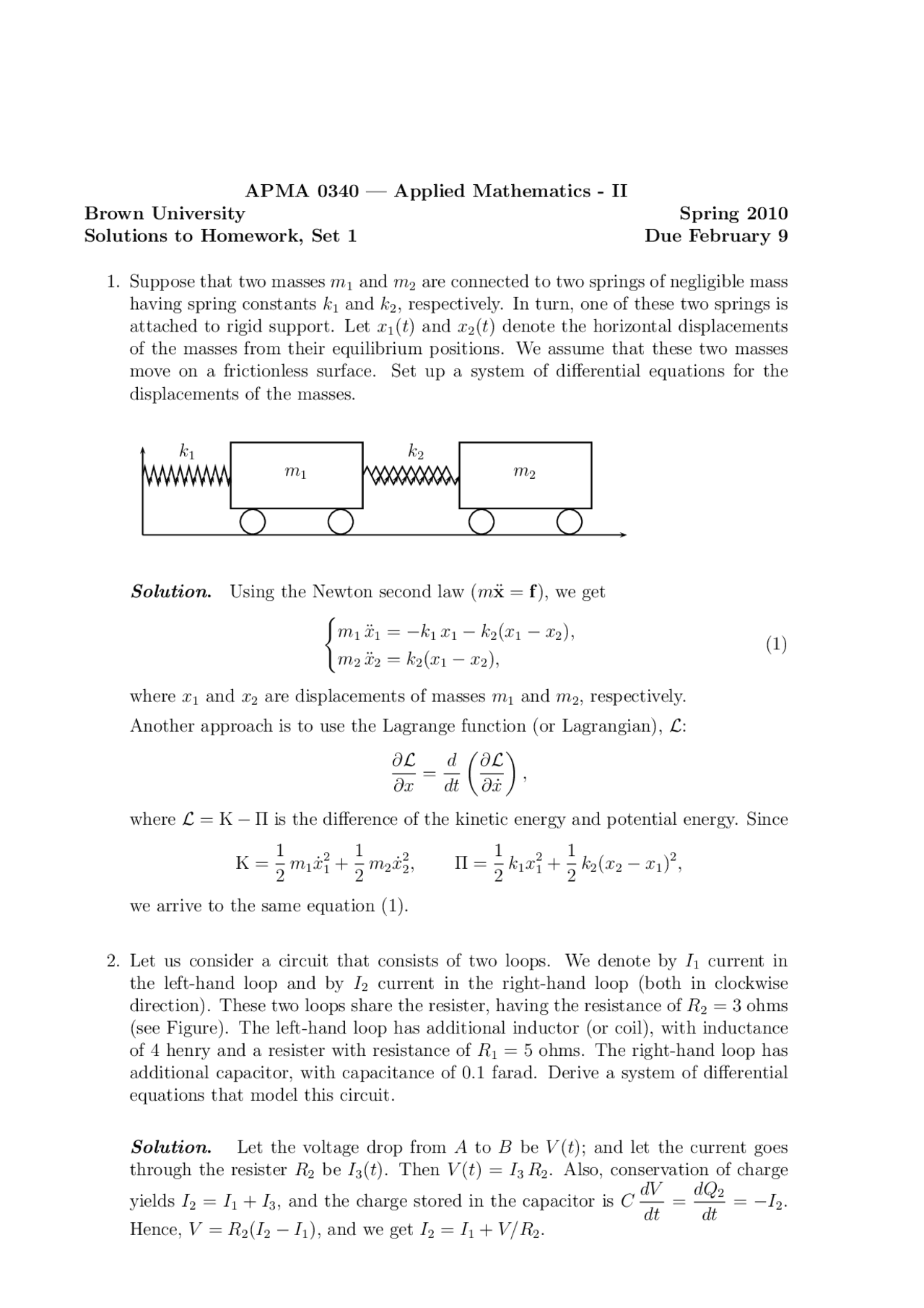 Solutions To Homework Set 1 Methods Of Applied Mathematics I Ii
