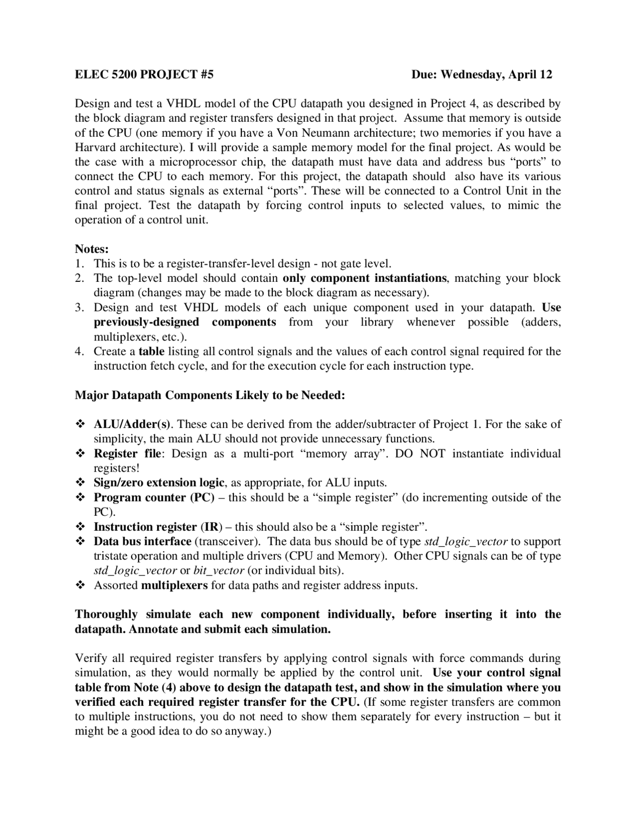 Project 5 Report On Computer Architecture And Design Elec 5200 Docsity