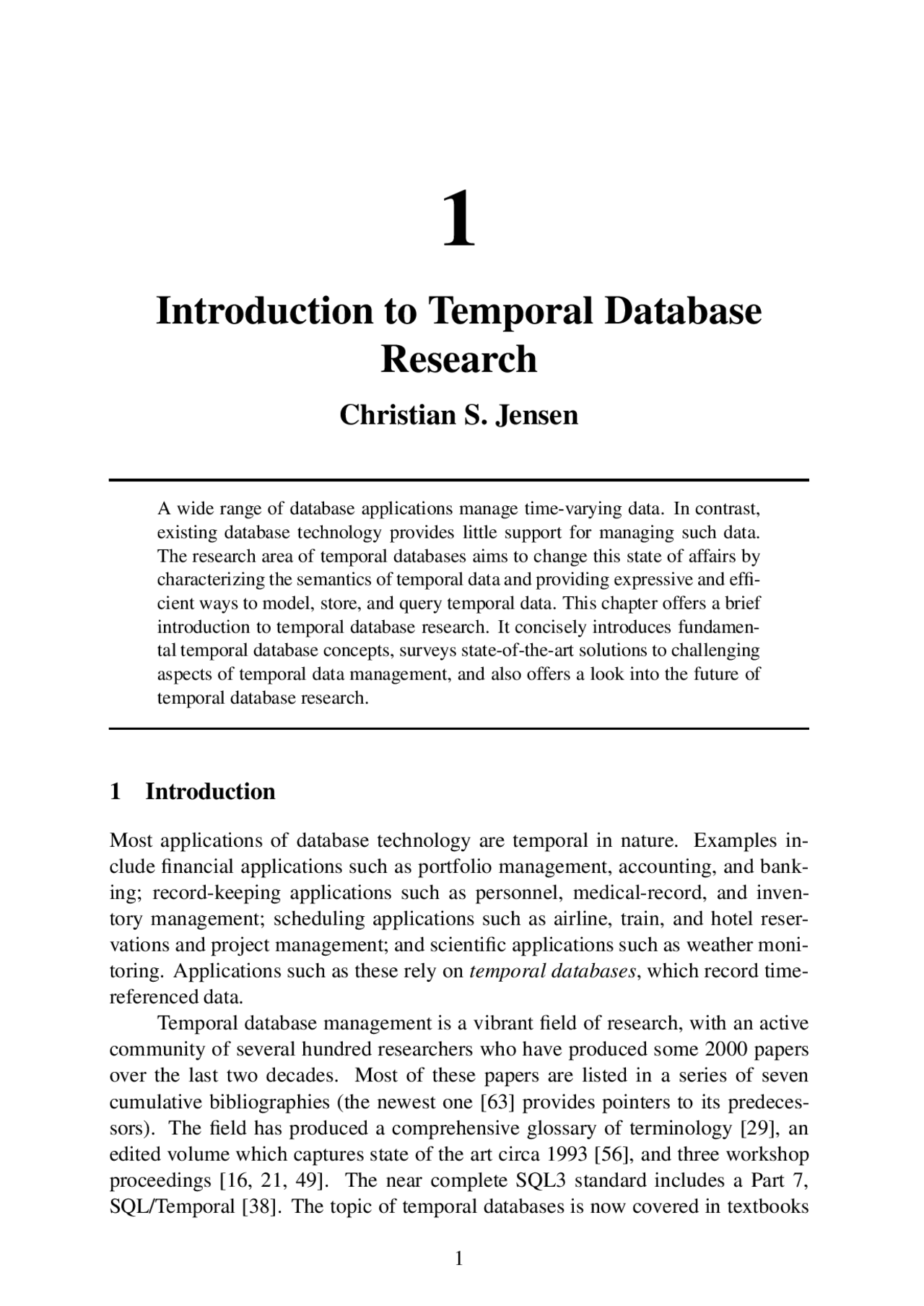 Introduction to Temporal Database Research - Paper | CSCI 599 - Docsity