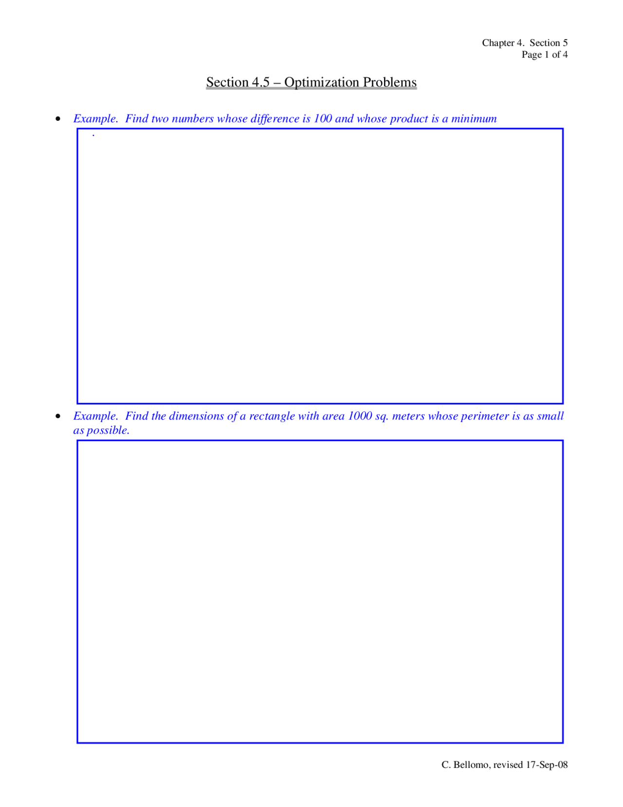 Find the Dimension of Rectangle in Optimization | MATH 181 - Docsity