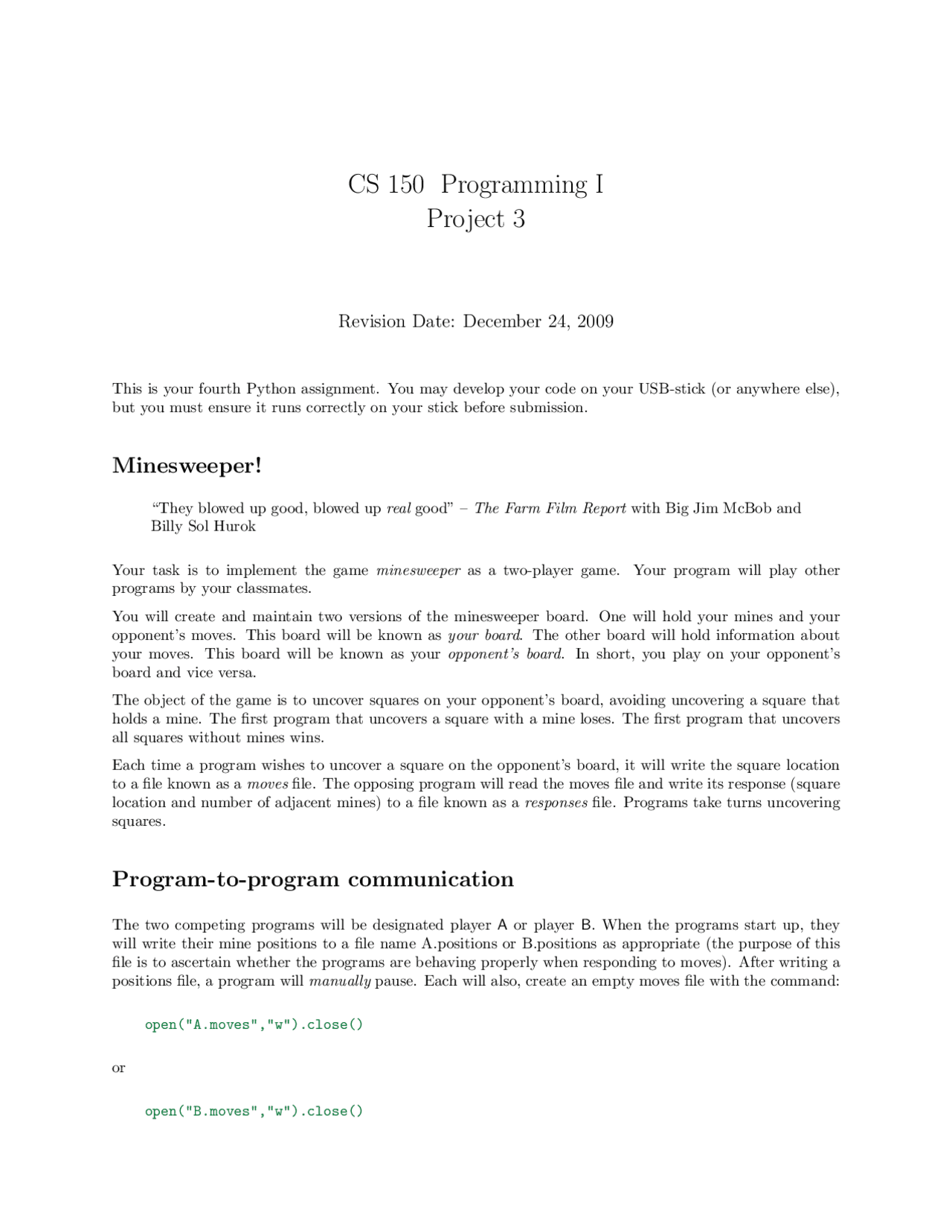 Program To Program Communication Project 3 Report Cs 150 Docsity