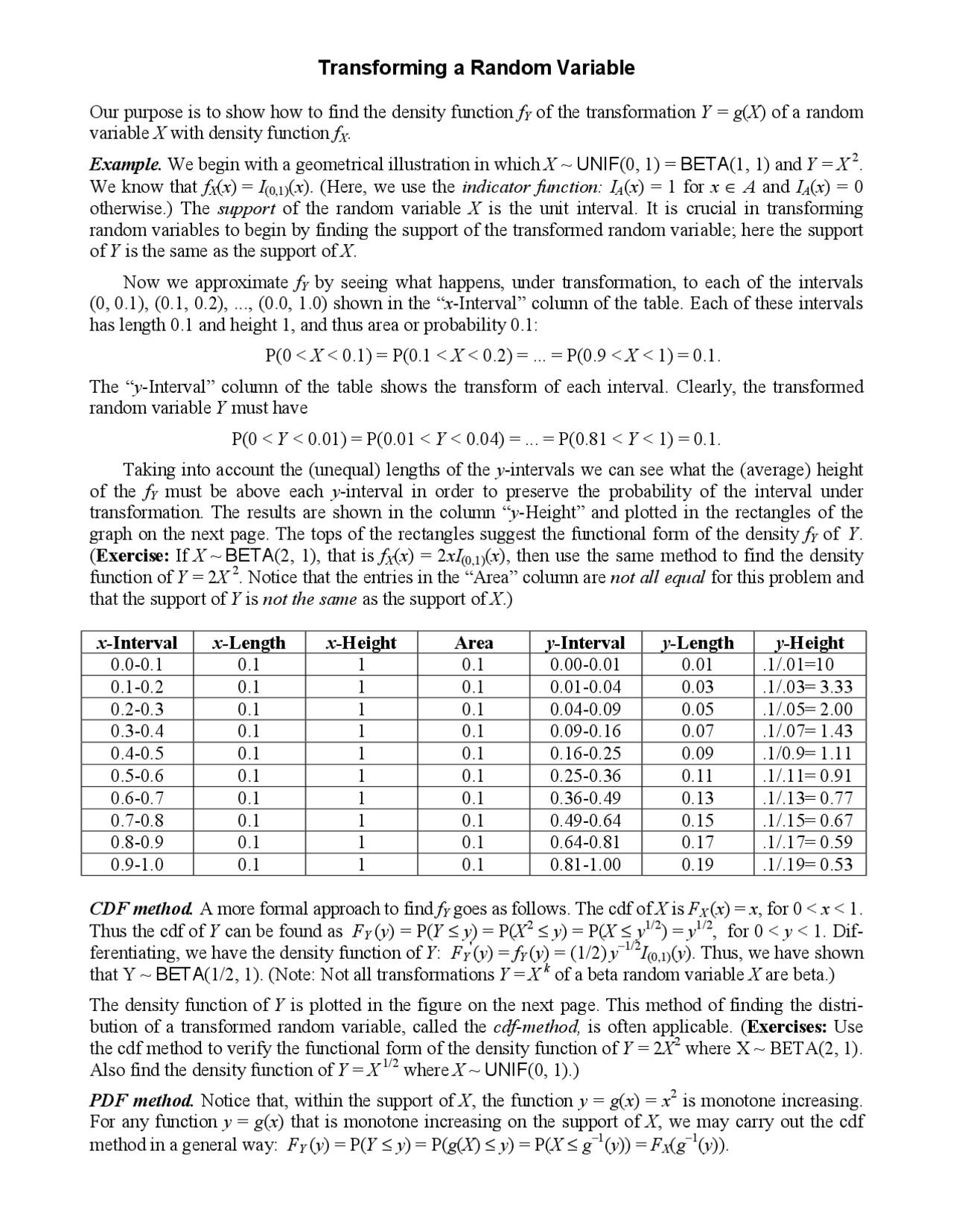 Transforming a Random Variable - Introduction to Probability Theory I | STAT 3401 - Docsity