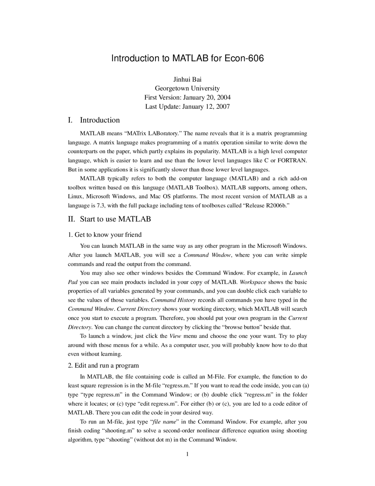 Introduction To Matlab For Macroeconomics Ii Econ 606 Docsity