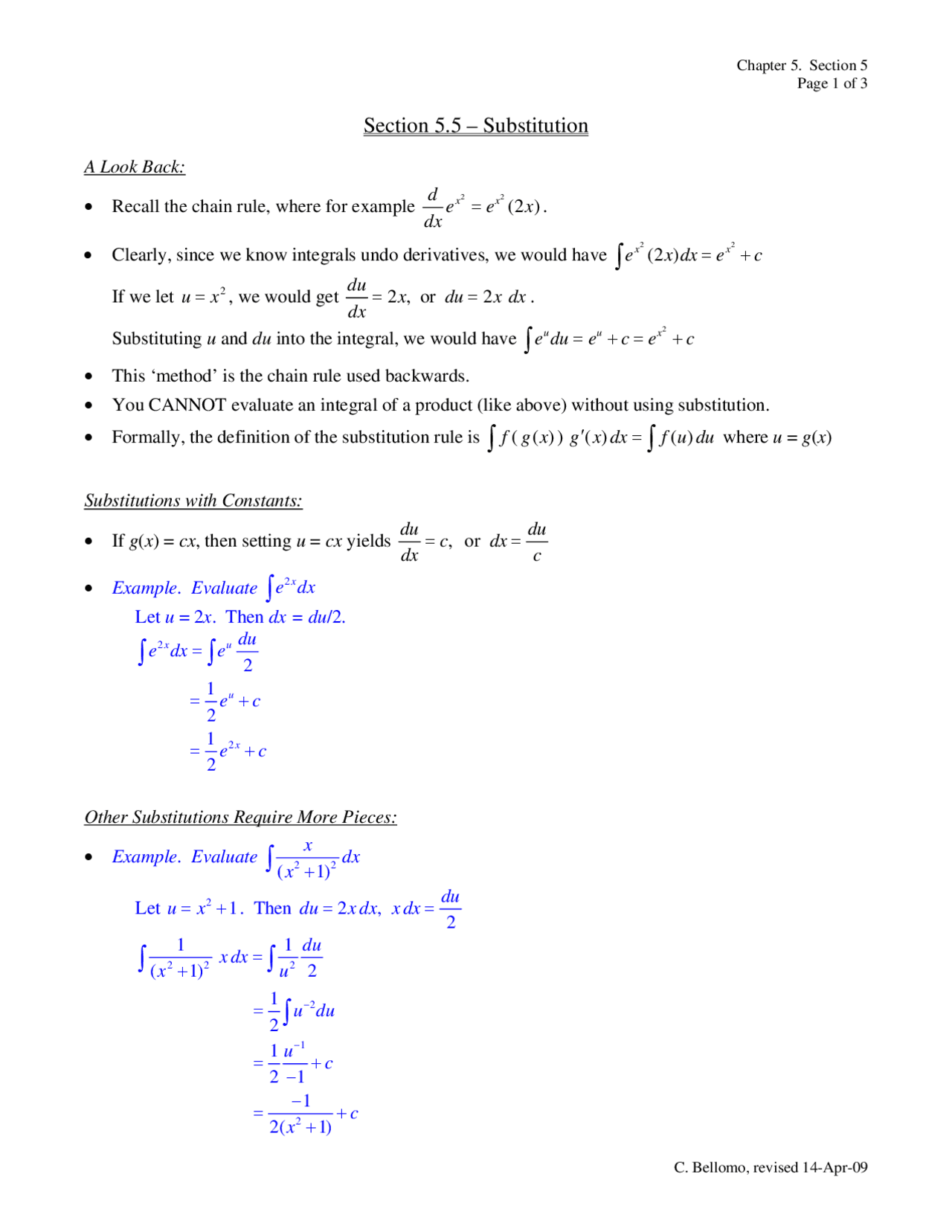 Substitution Rule in Calculus: Method and Examples - Prof. Bellomo ...