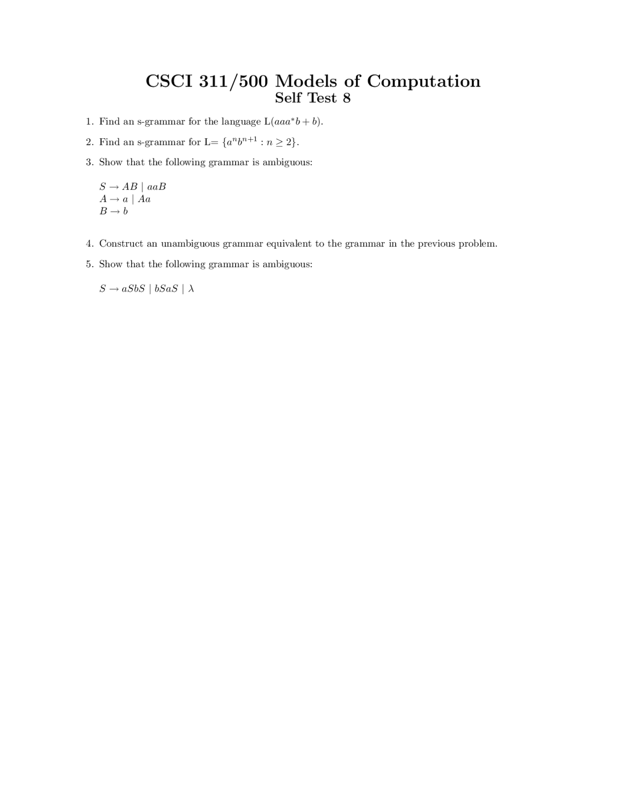 Models Of Computations Self Test Fundamental Concepts In Computing