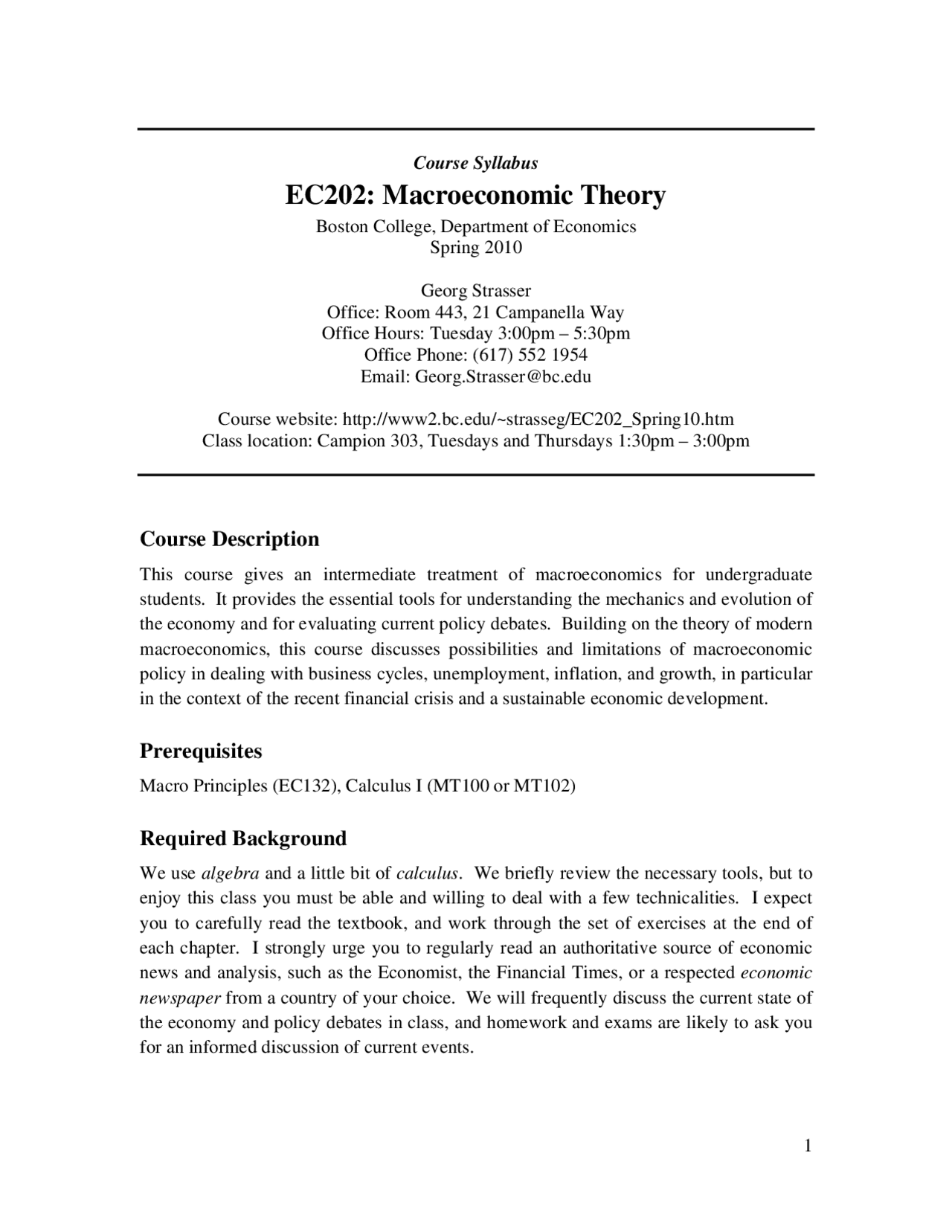 Introduction To Macroeconomic Theory Syllabus Ec 202 Docsity