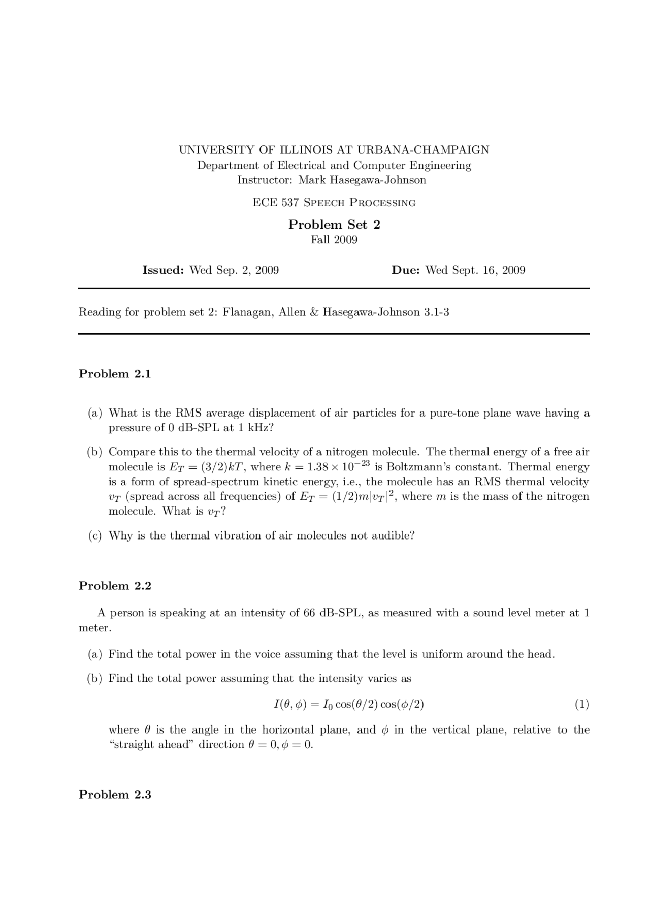 Problem Set Ii Speech Processing Fundamentals Ece 537 Docsity