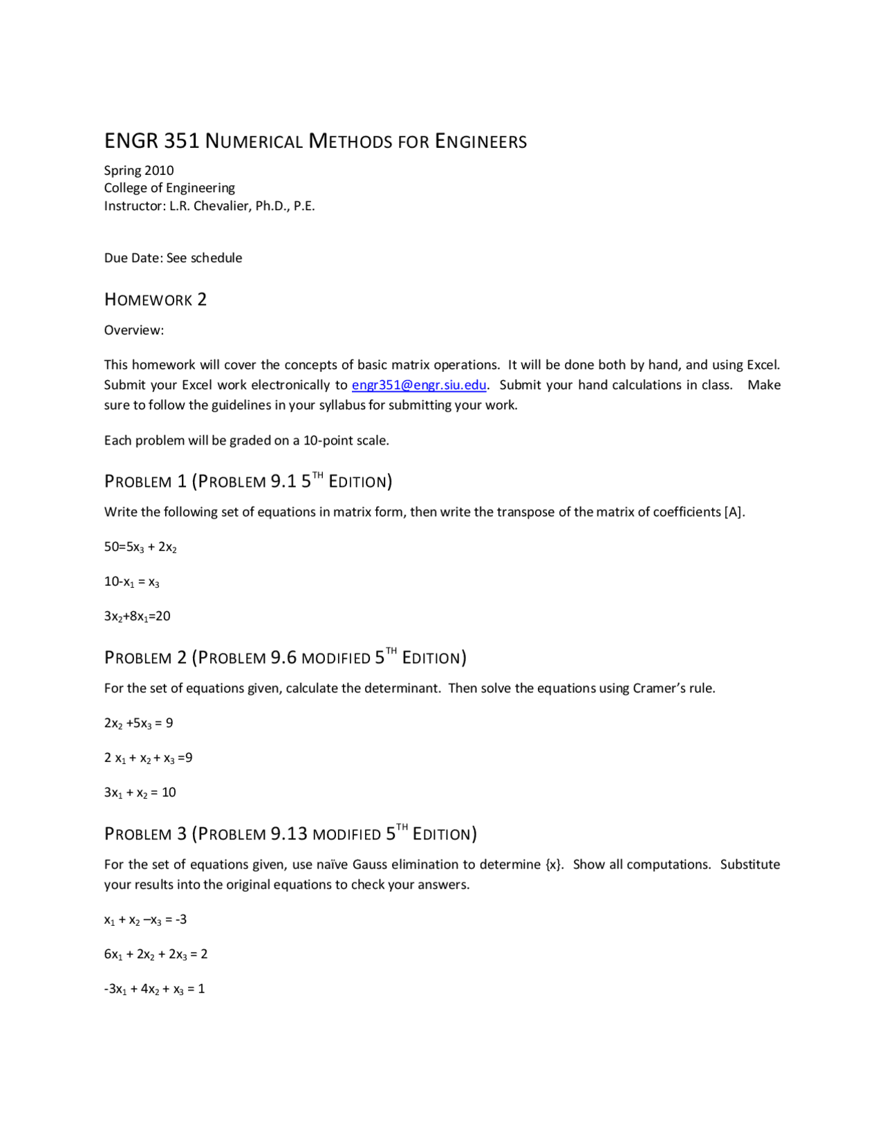 Numerical Methods for Engineers Homework 2 - Matrix Operations and Equation Solving - Prof ...