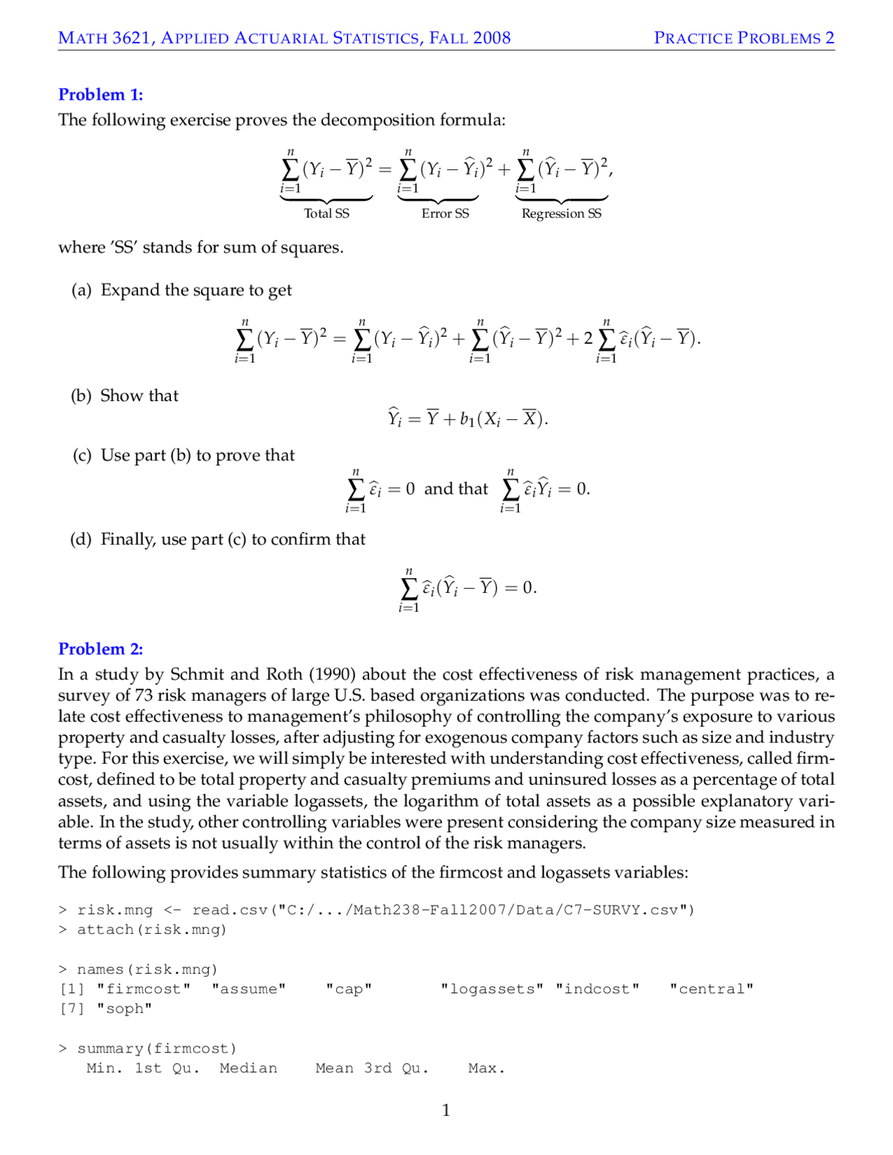 6 Solved Problems On Actuarial Statistics Exam Math 3621 Docsity