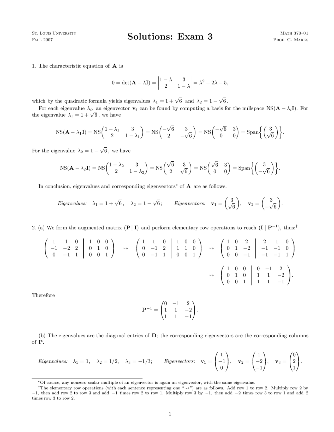 Solutions Exam 3 Advanced Mathematics For Engineers Math 370 Docsity