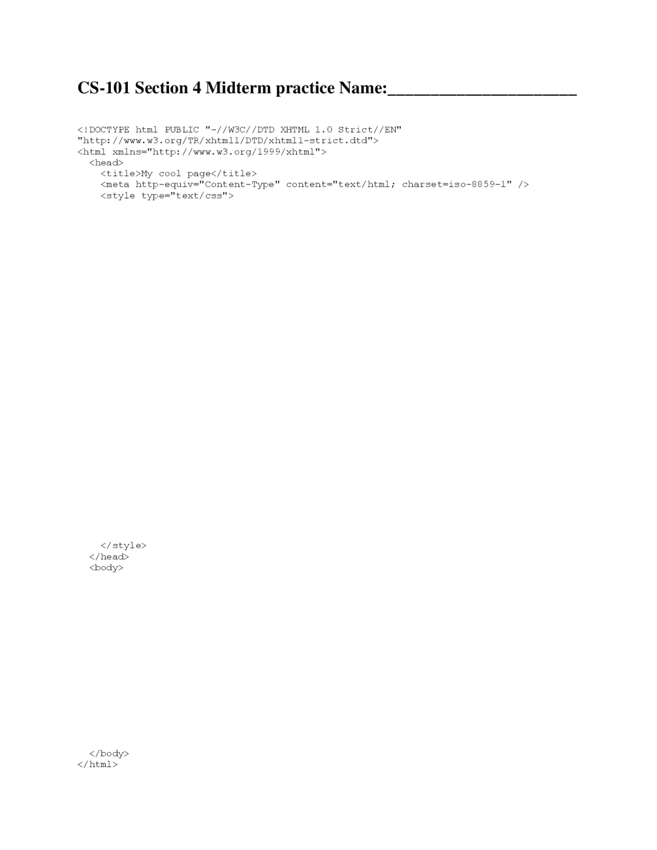 Midterm Practice Exam Unsolved Questions Cs 101 Docsity